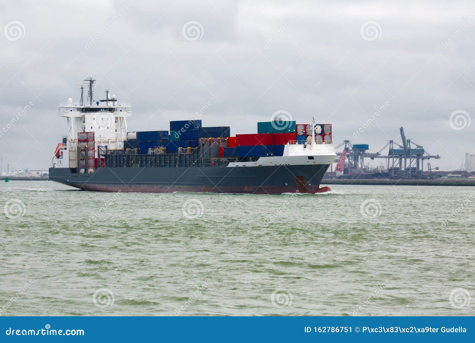 Ship Carrying Containers through Rotterdam Stock Image - Image of ...