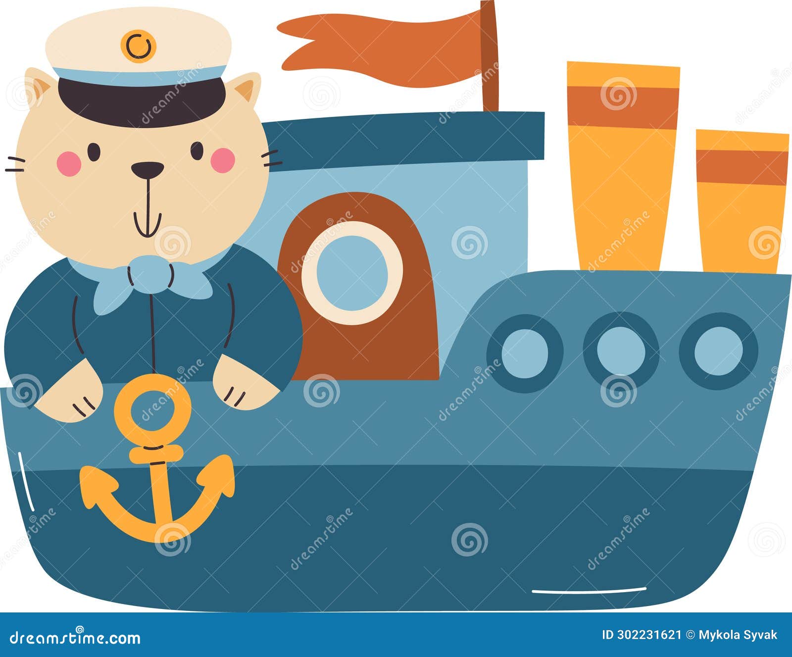 Ship with Cat Captain stock vector. Illustration of ocean - 302231621