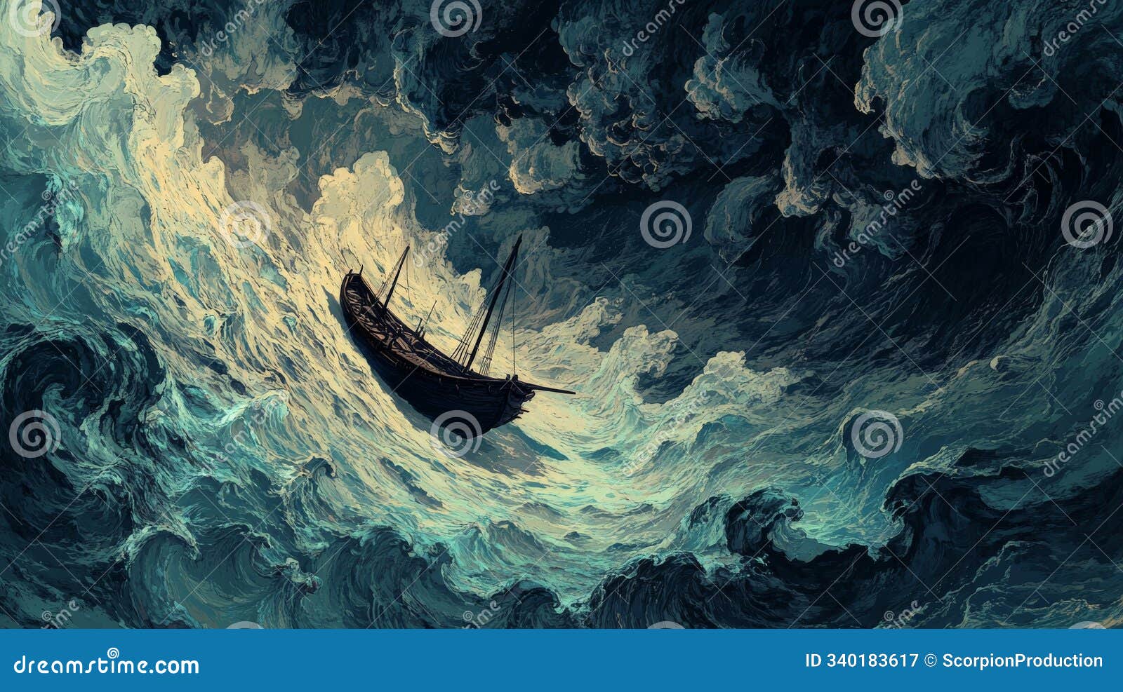 Ship Caught in Massive Ocean Wave during a Fierce Storm Stock Image ...