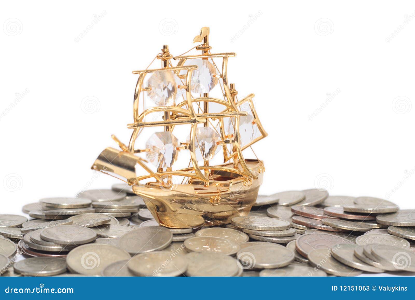 Ship on the coins stock image. Image of earn, boat, jewelry - 12151063