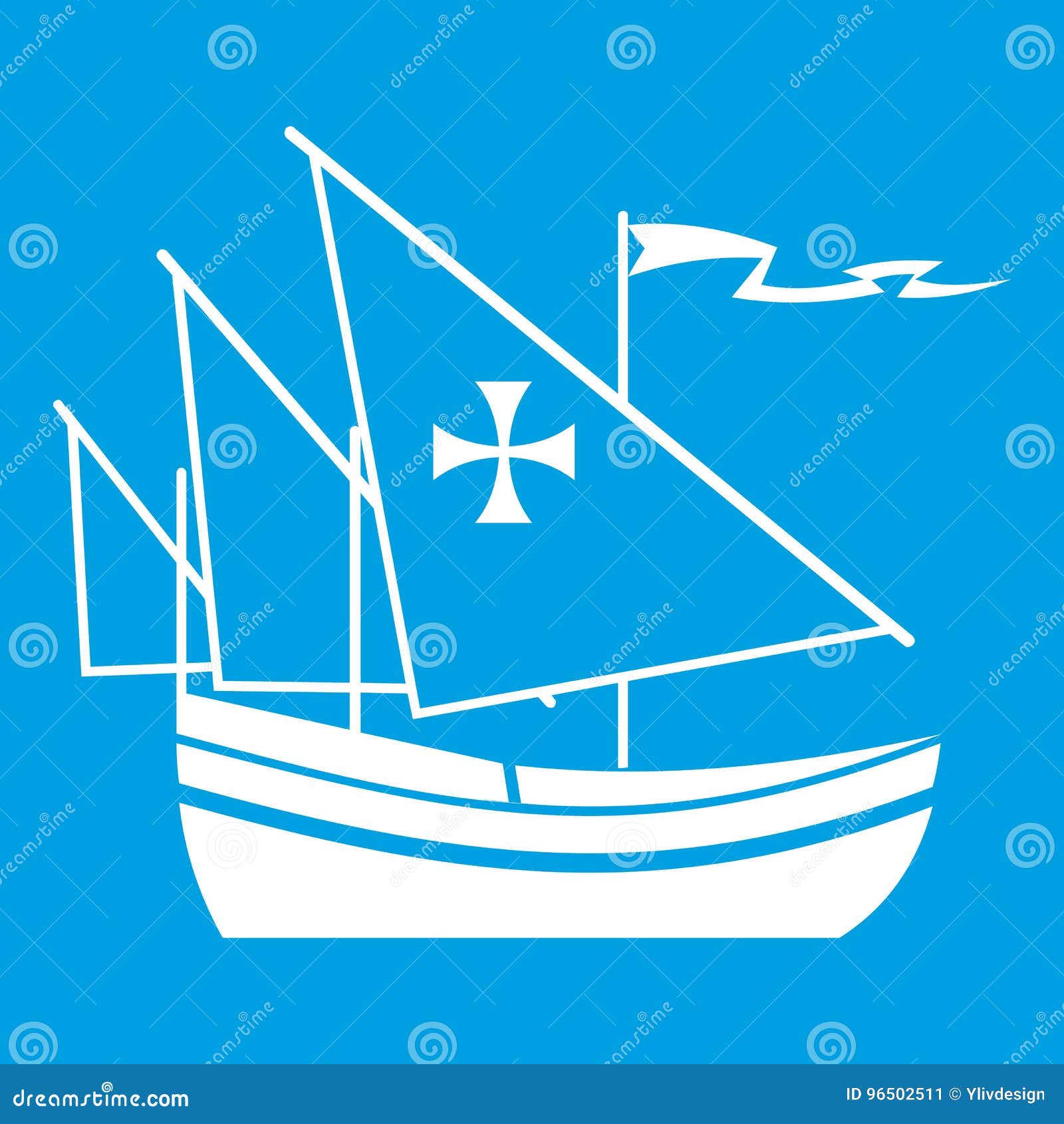 Ship of Columbus Icon White Stock Vector - Illustration of history ...