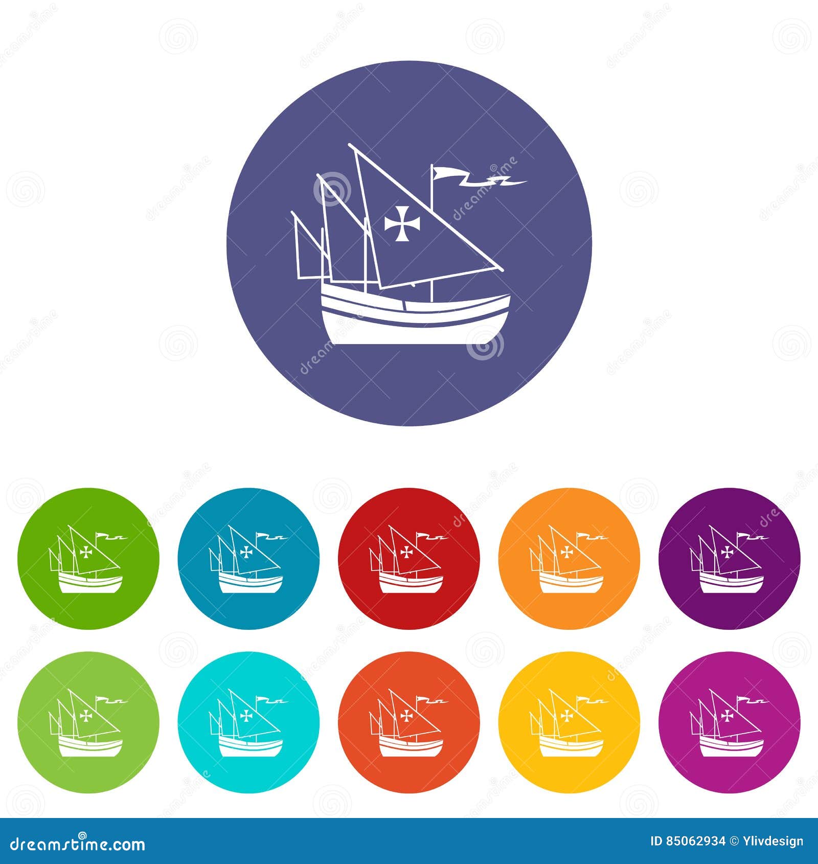Ship of Columbus set icons stock vector. Illustration of design - 85062934