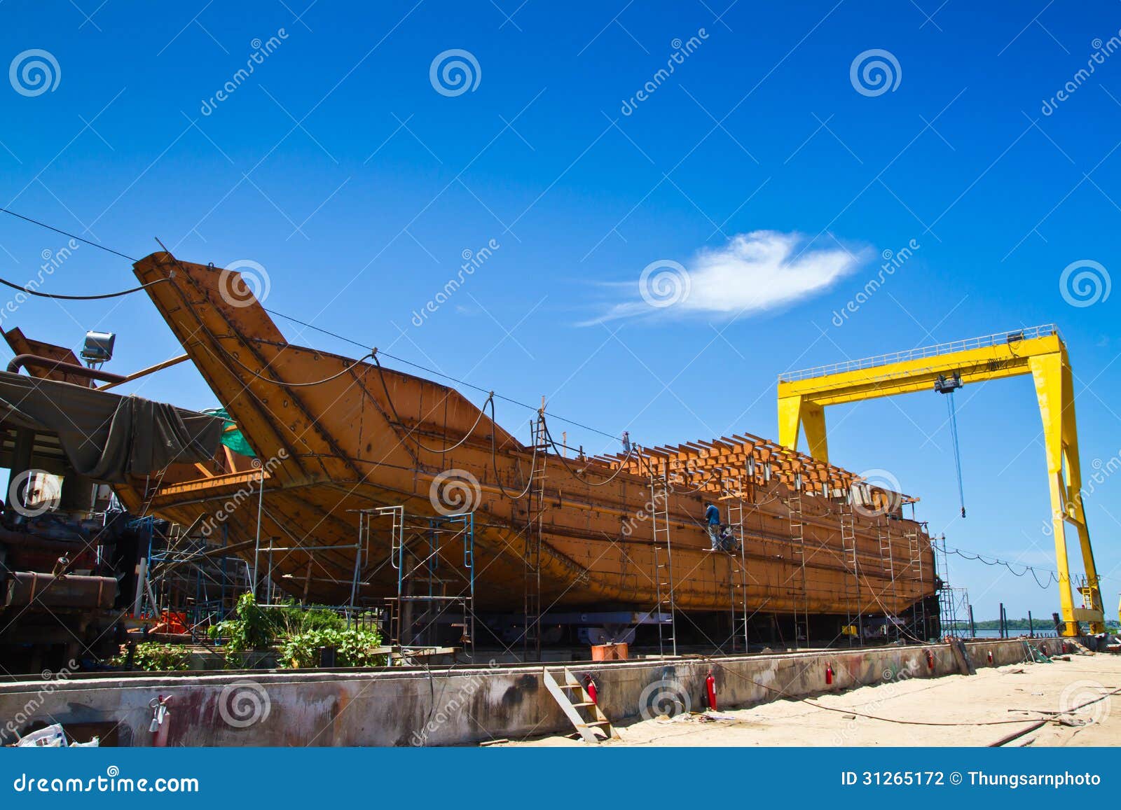 Ship Construction in Dockyard Stock Photo - Image of iron, shipyard ...