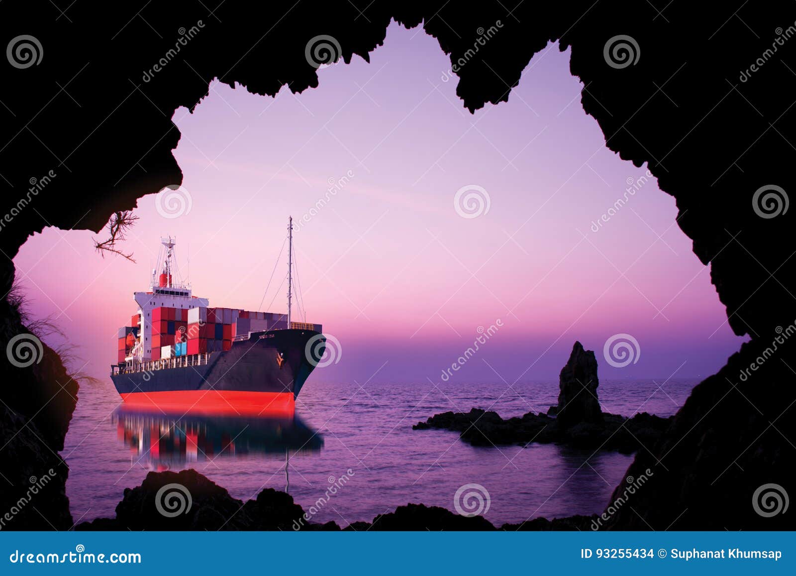 Ship with Container Look through Cave. Stock Photo - Image of aircraft ...