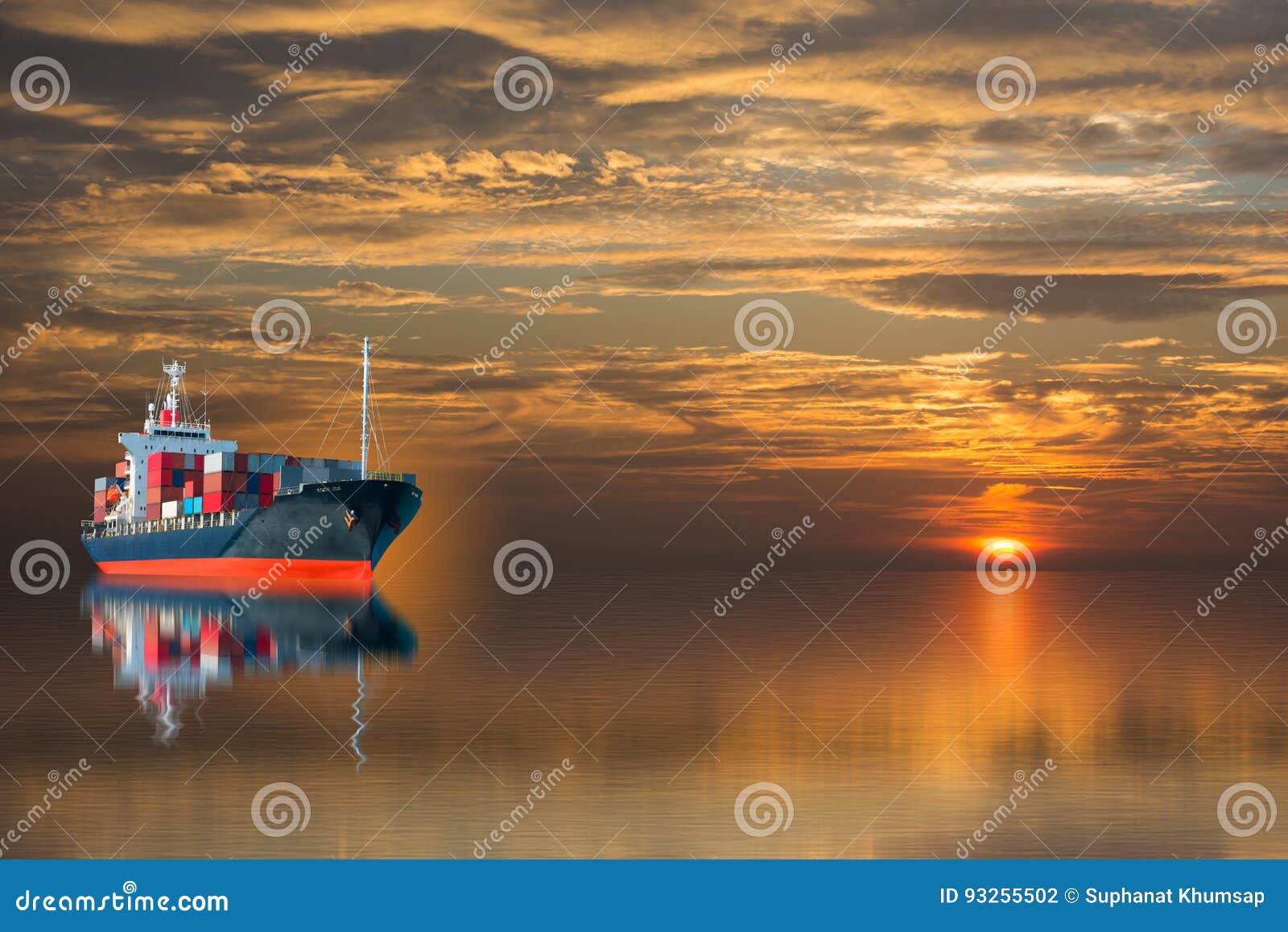 Ship with Container on Sunset. Stock Photo - Image of carrier, global ...