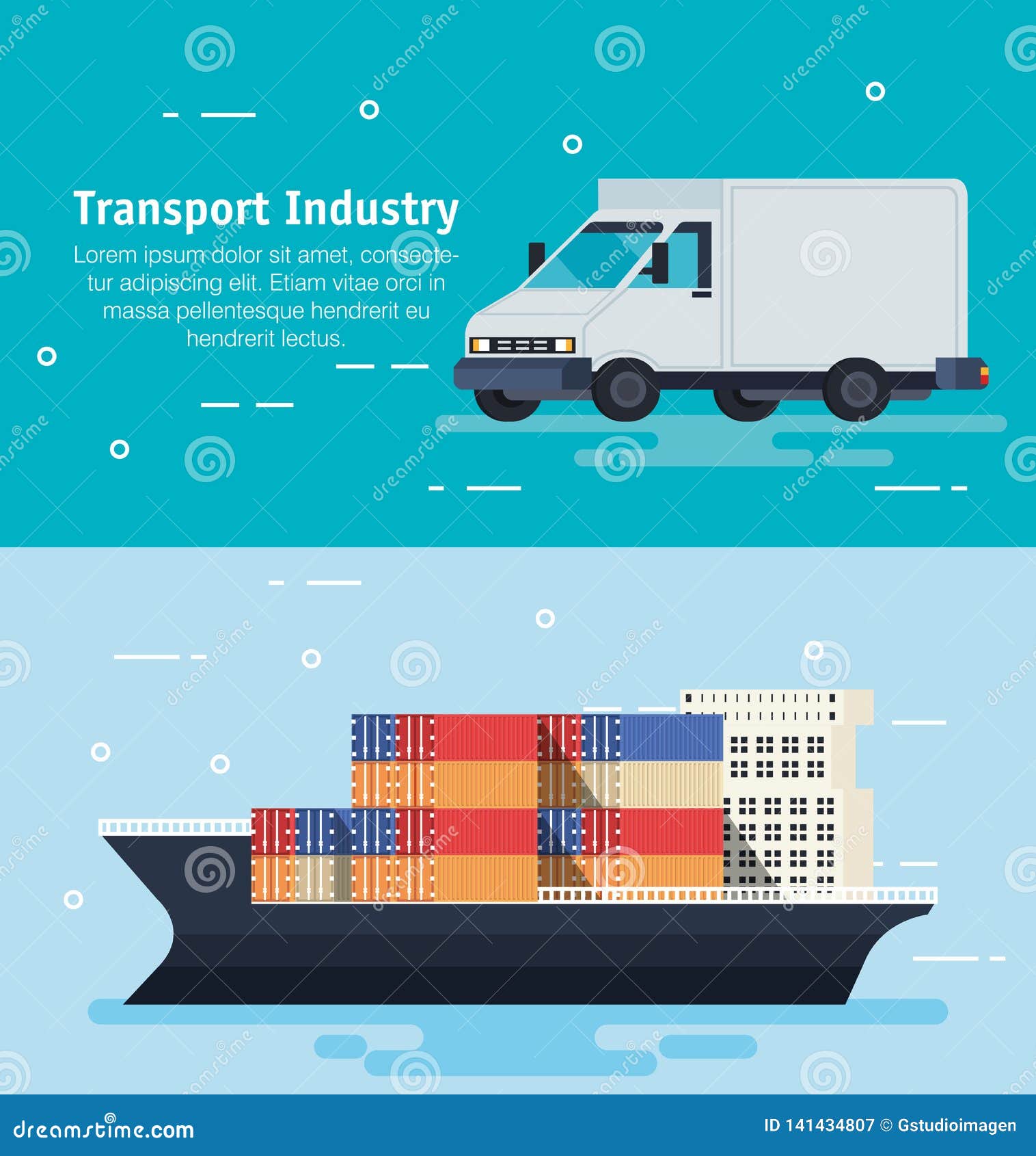 Ship with Containers and Van Stock Vector - Illustration of seaport ...