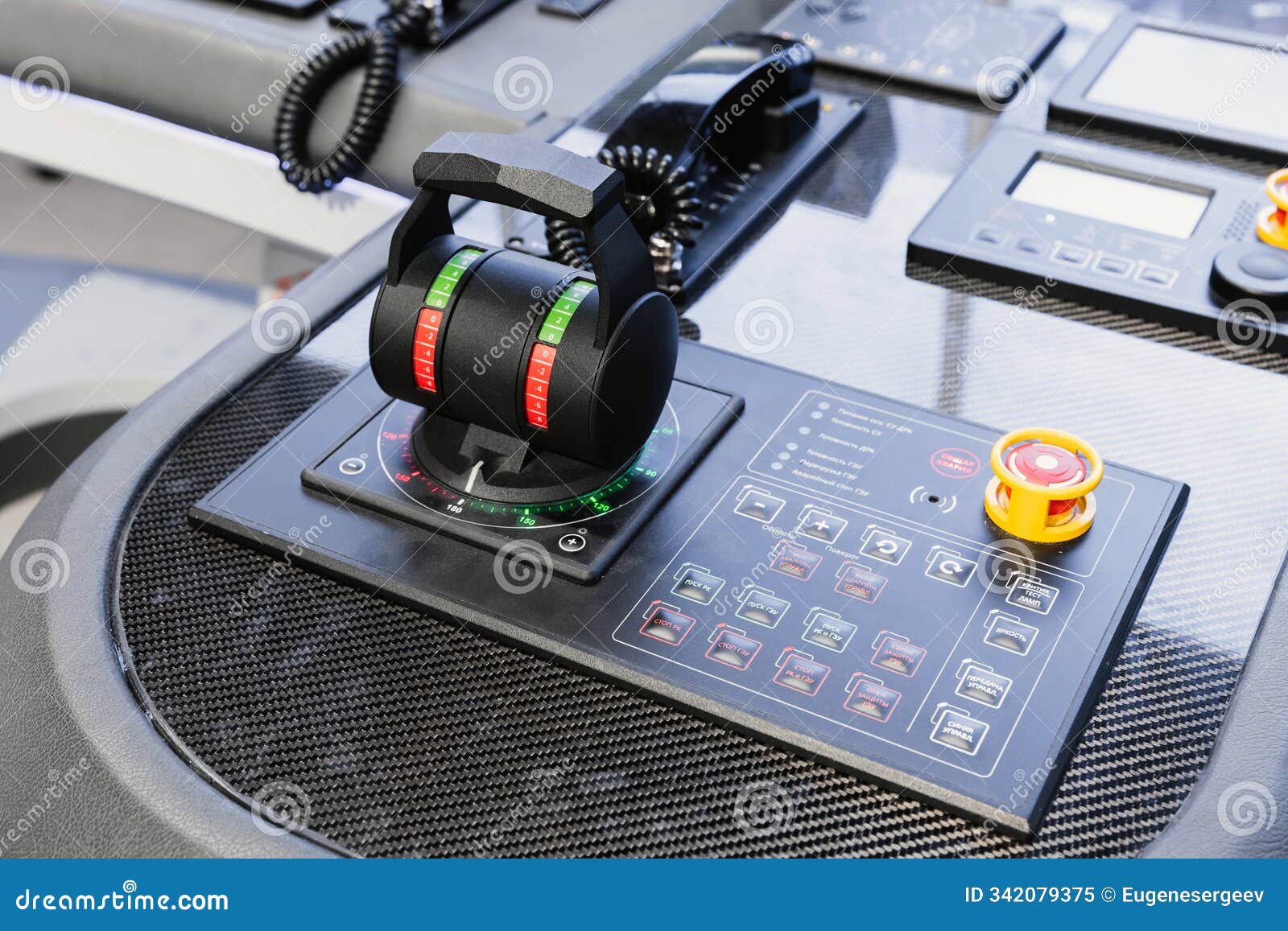 Ship Control Panel with an Engine Accelerator and Buttons, Close-up ...
