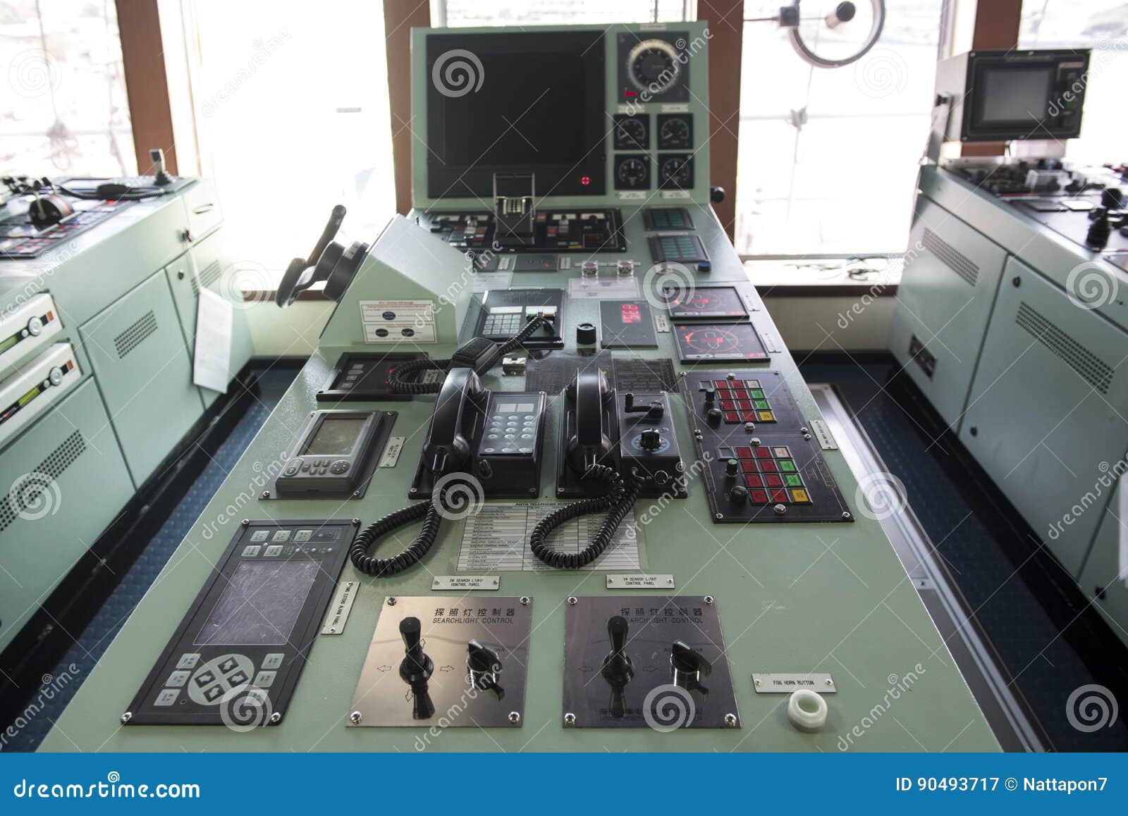 Ship Control Panel and Phone on Tanker . Stock Image - Image of drive ...