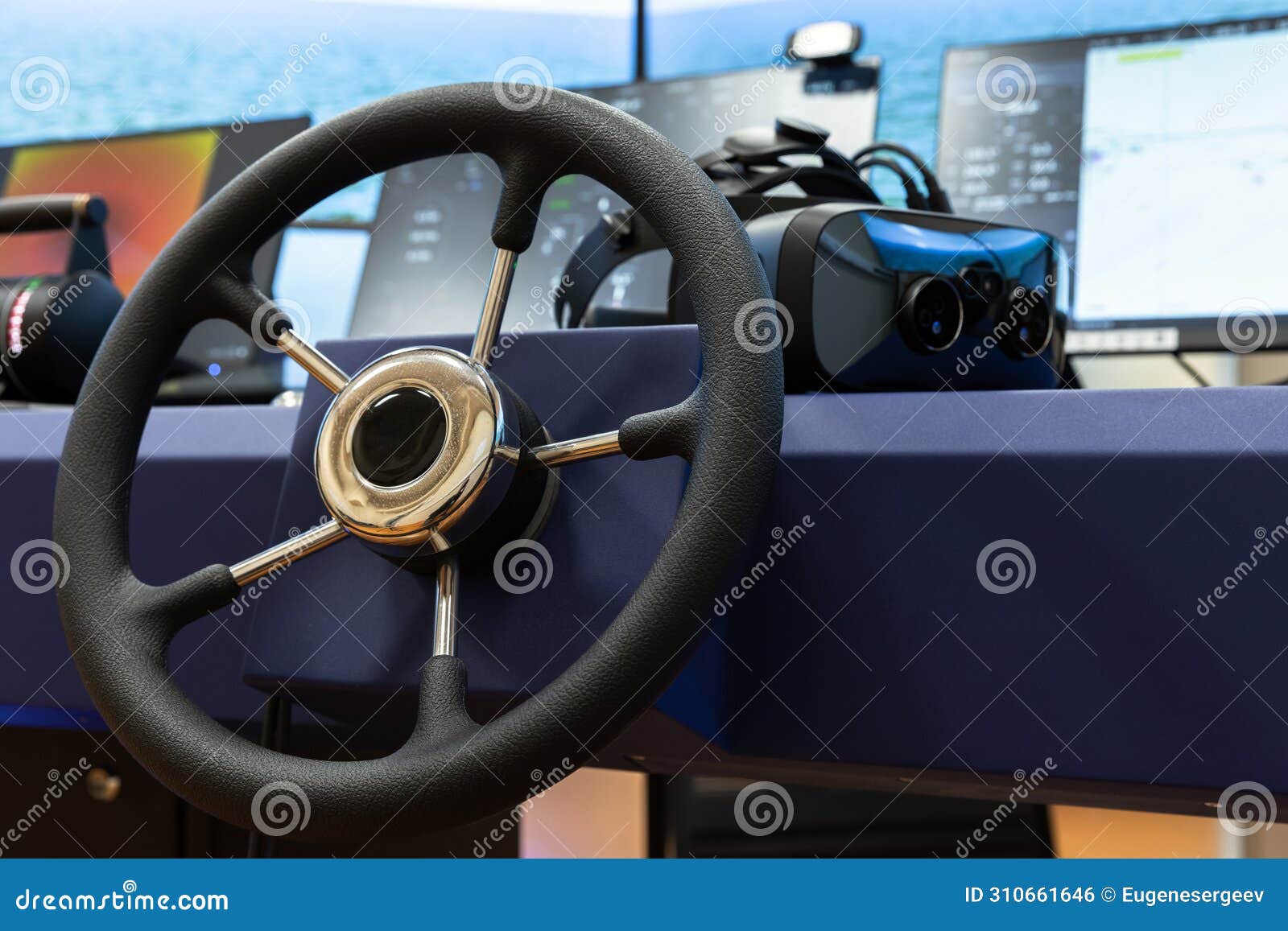 Ship Control Panel with Steering Wheel and VR Headset on the Desk Stock ...