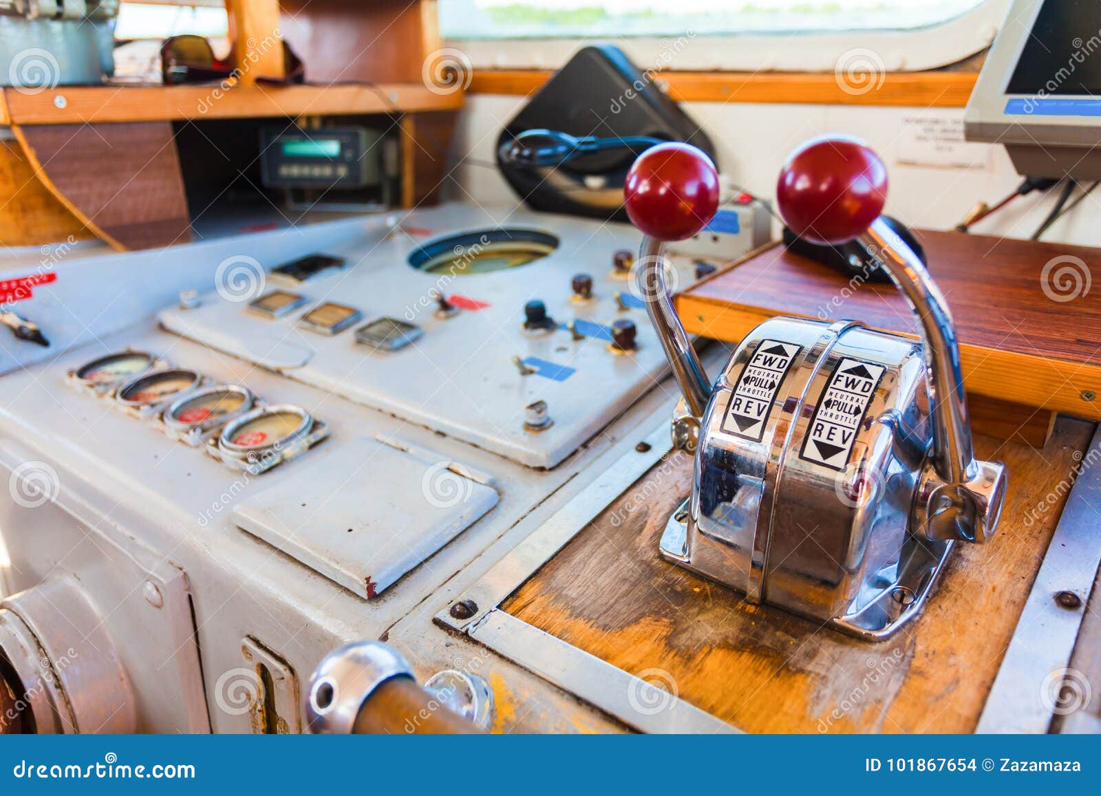 The Ship Control Panel In Wheelhouse Of The Old Ship Stock Photography ...