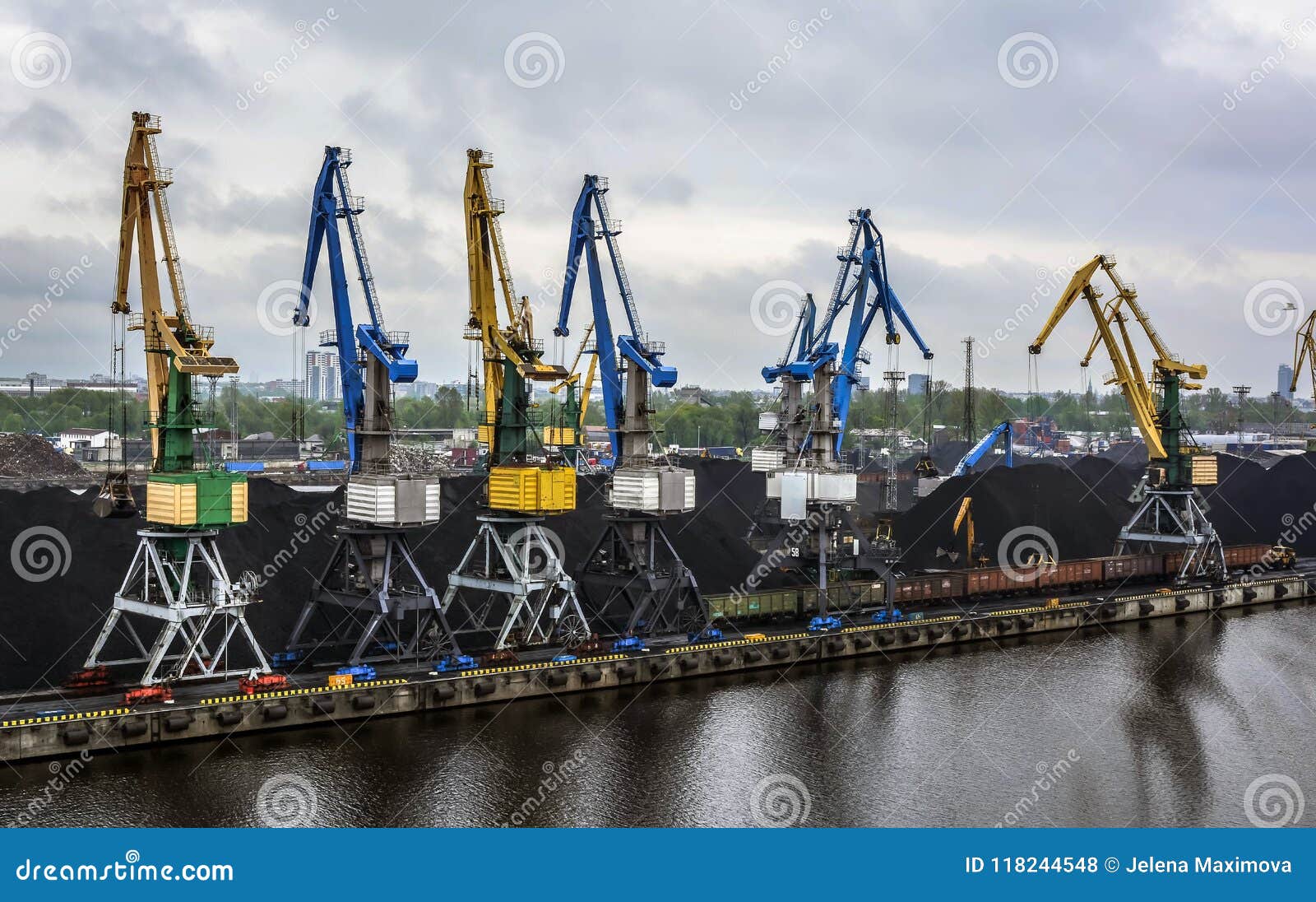 Port Cranes for Coal Loading Stock Photo - Image of export, environment ...