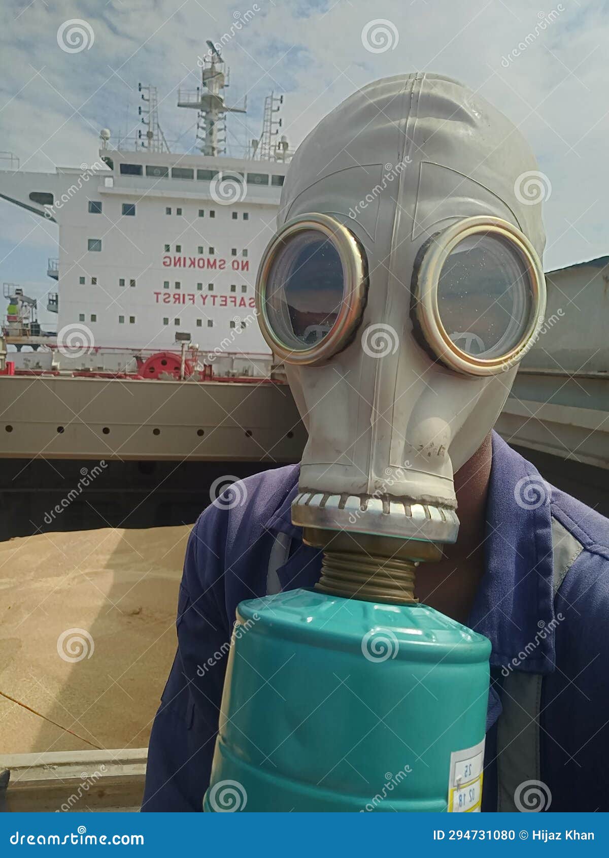 Ship Crew Wearing Oxygen Mask and Preparing for Entering the Hatch for ...