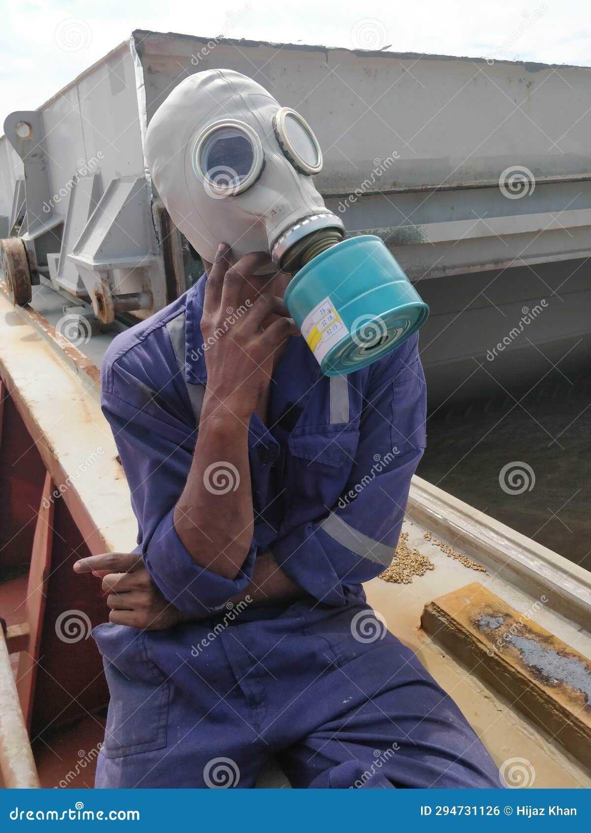 Ship Crew Wearing Oxygen Mask and Preparing for Entering the Hatch for ...