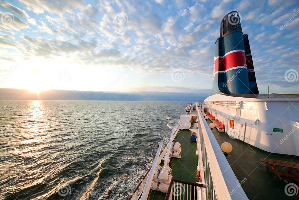 Ship Deck, Board View, Ocean at Sunset Stock Photo - Image of modern ...