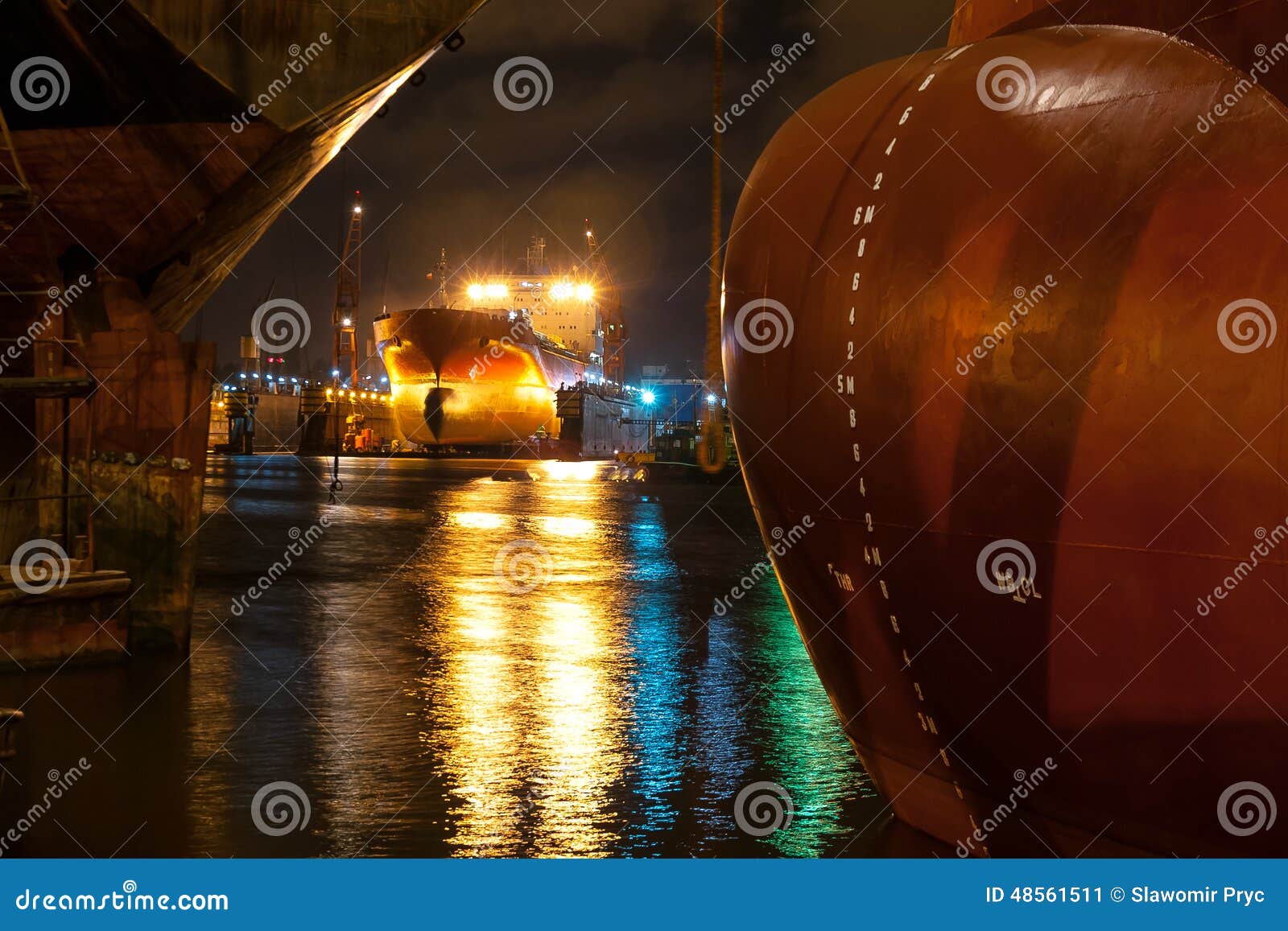 Ship at dock stock image. Image of reflection, night - 48561511