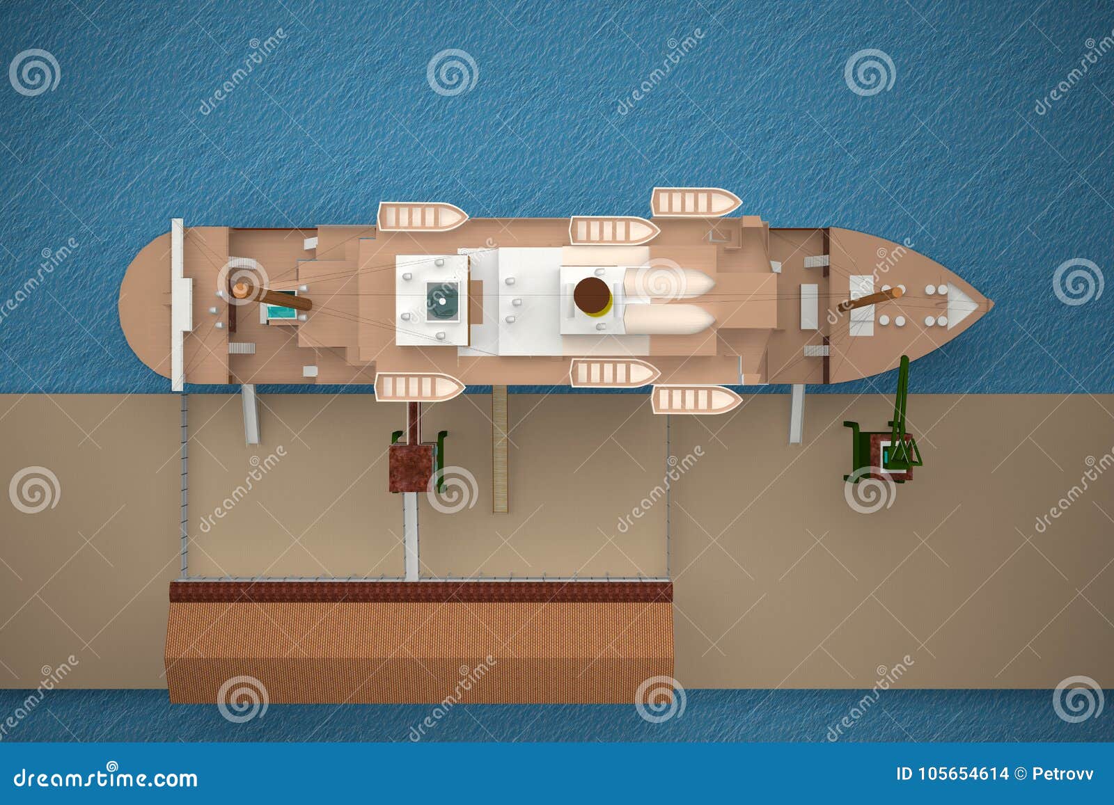 Ship in dock from top view stock illustration. Illustration of seaport ...
