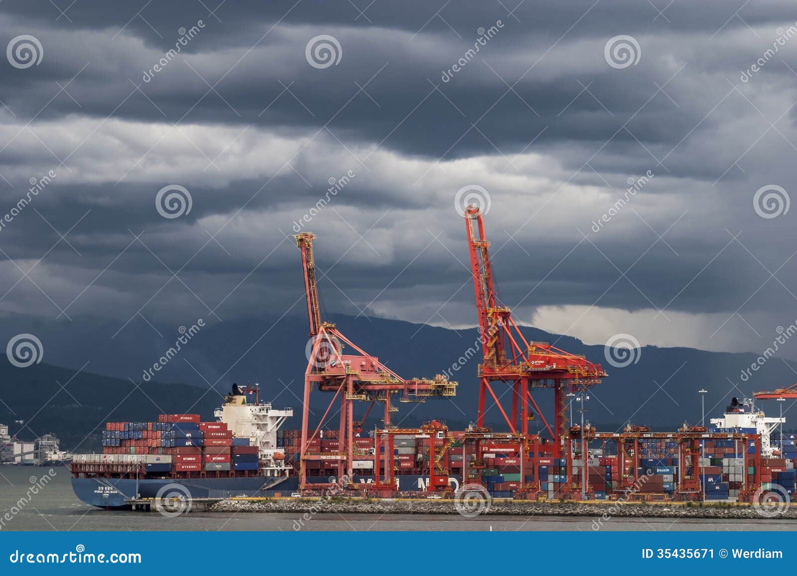 Ship Docked at Container Loading Facility. Editorial Photo - Image of ...