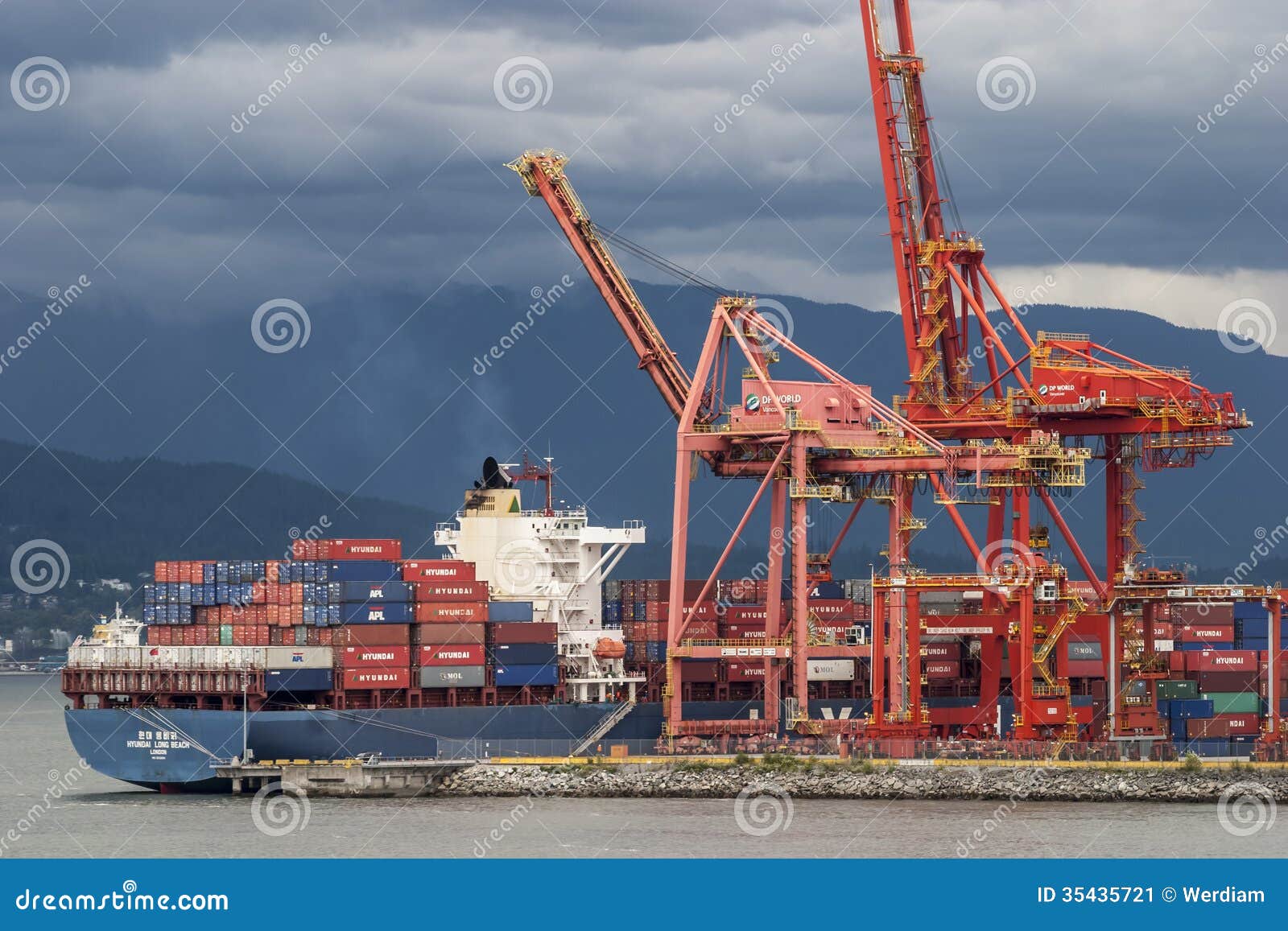 Ship Docked at Container Loading Facility. Editorial Photo - Image of ...