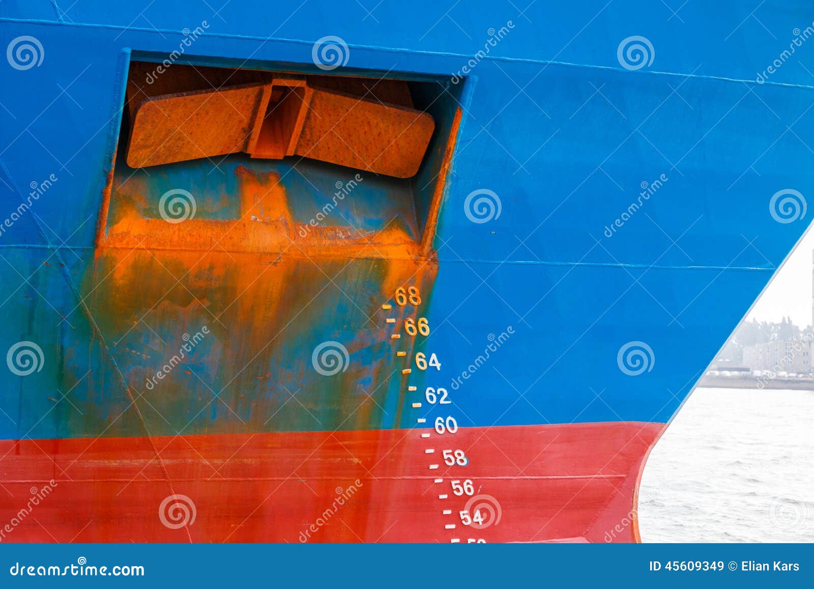 Ship with Draft Scale and Rusty Anchor on the Bow Stock Image - Image ...