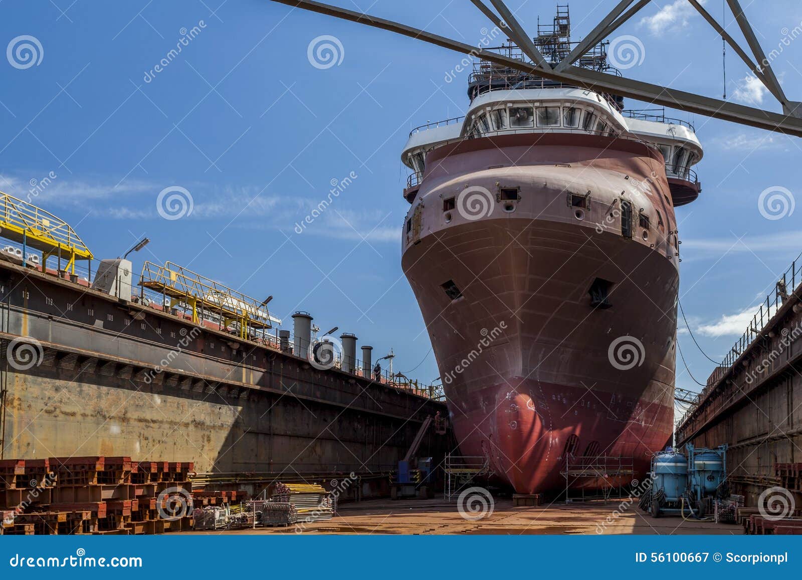 Ship in Dry Dock at the Shipyard Stock Image - Image of dock, container ...