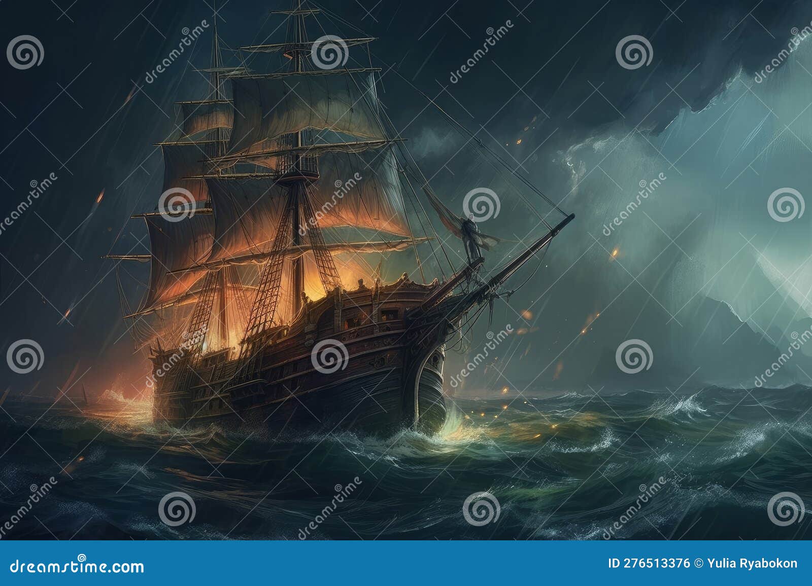 Ship Fire in Sea Storm. Generate Ai Stock Illustration - Illustration ...