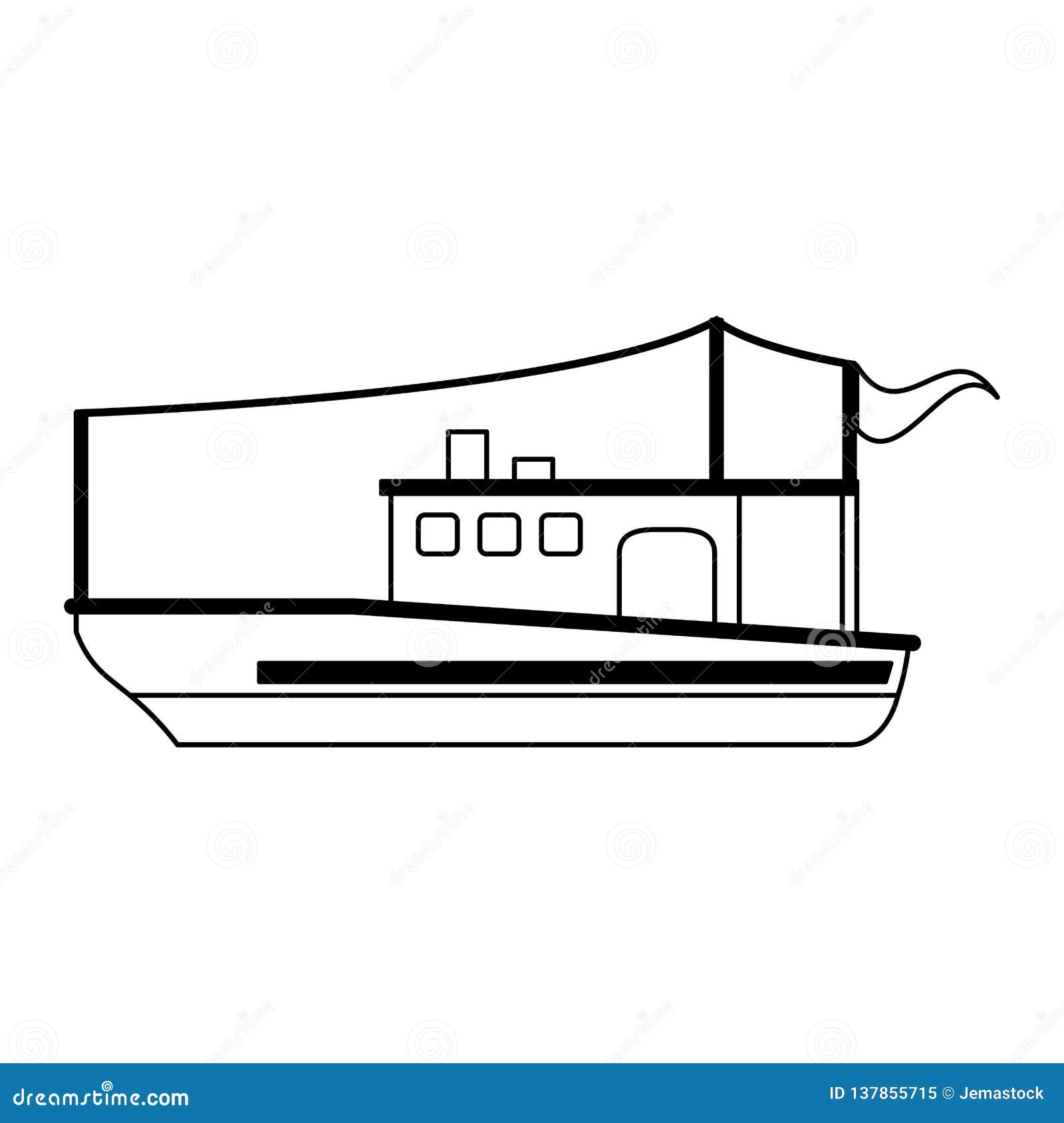 Ship Fish Boat Symbol Black And White Cartoon Vector | CartoonDealer ...