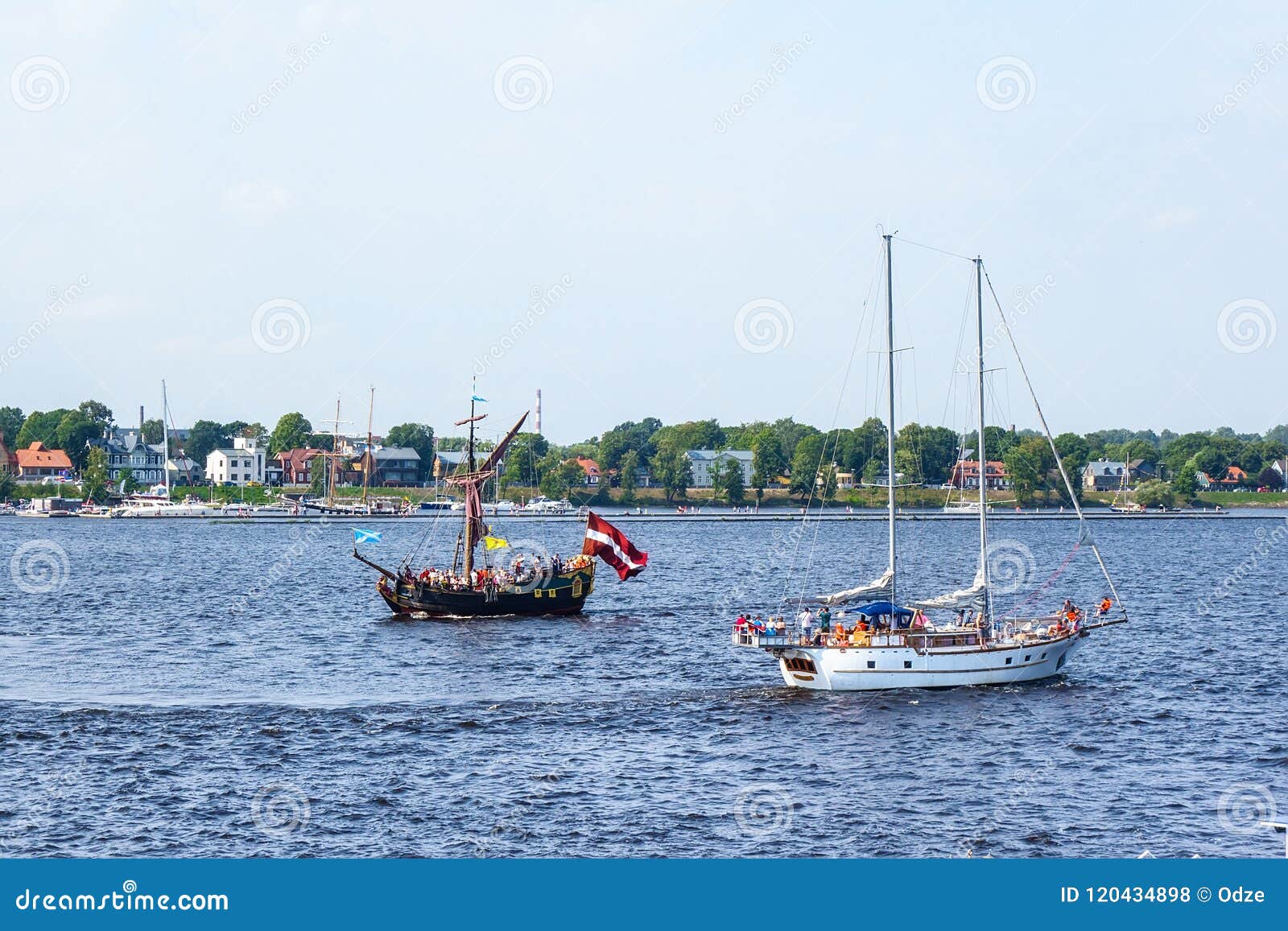 Ship Floats the River Daugava Stock Photo - Image of summer, baltic ...