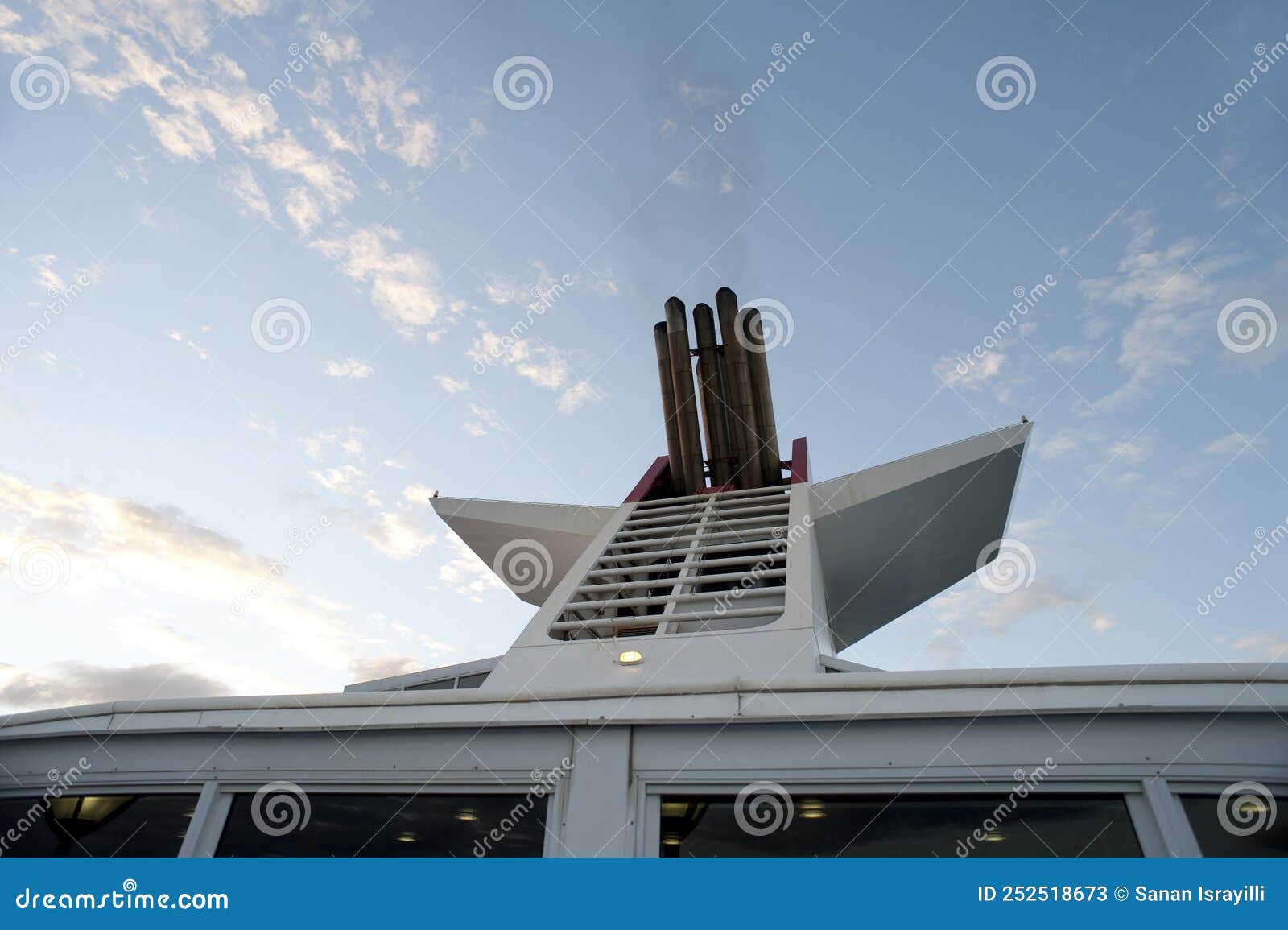 Ship Funnel on Cloudy Sky Background Stock Image - Image of power ...