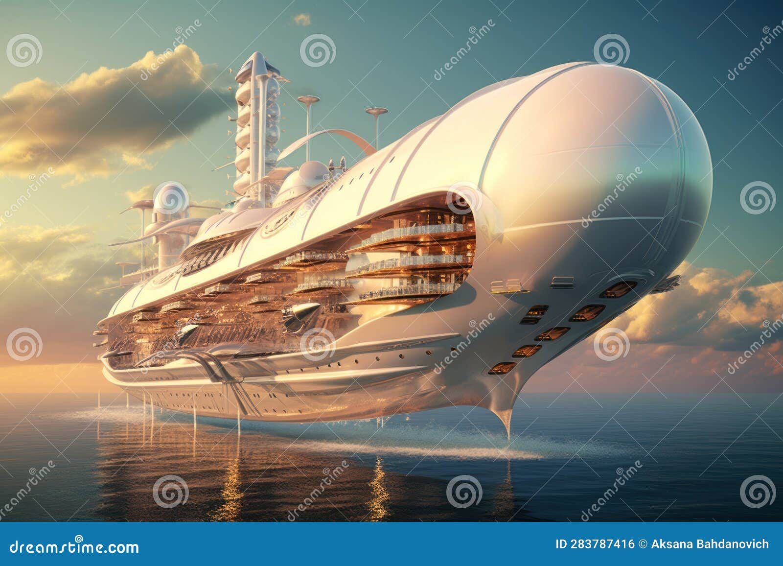 Ship of the Future Futuristic Made of Modern Rounded Material Stock ...