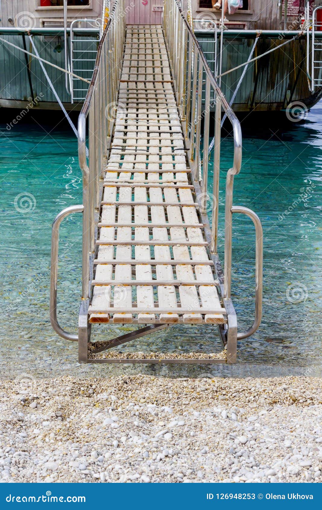 Ship Gangway on the Sandy Beach Stock Image - Image of coast, blue ...
