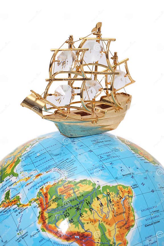 Ship on the globe stock image. Image of south, isolated - 12151045