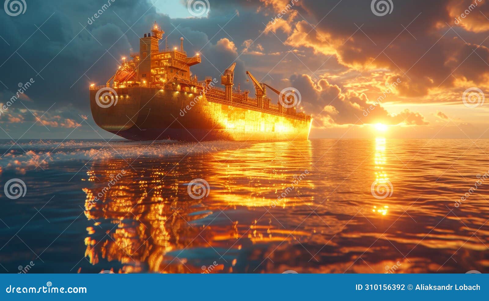 A Ship with Gold Containers Carries Cargo by Sea. Container Ship Stock ...