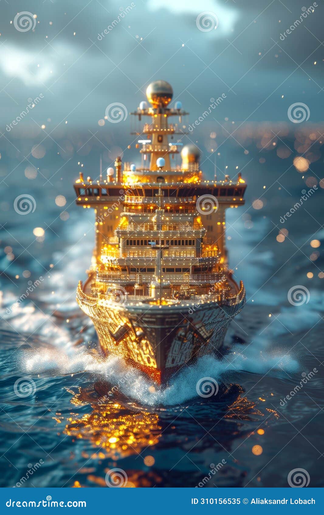 A Ship with Gold Containers Carries Cargo by Sea. Container Ship Stock ...