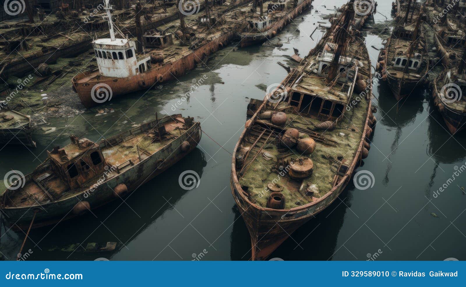 Ship Graveyard Drone View Eerie Scene Stock Illustration - Illustration ...