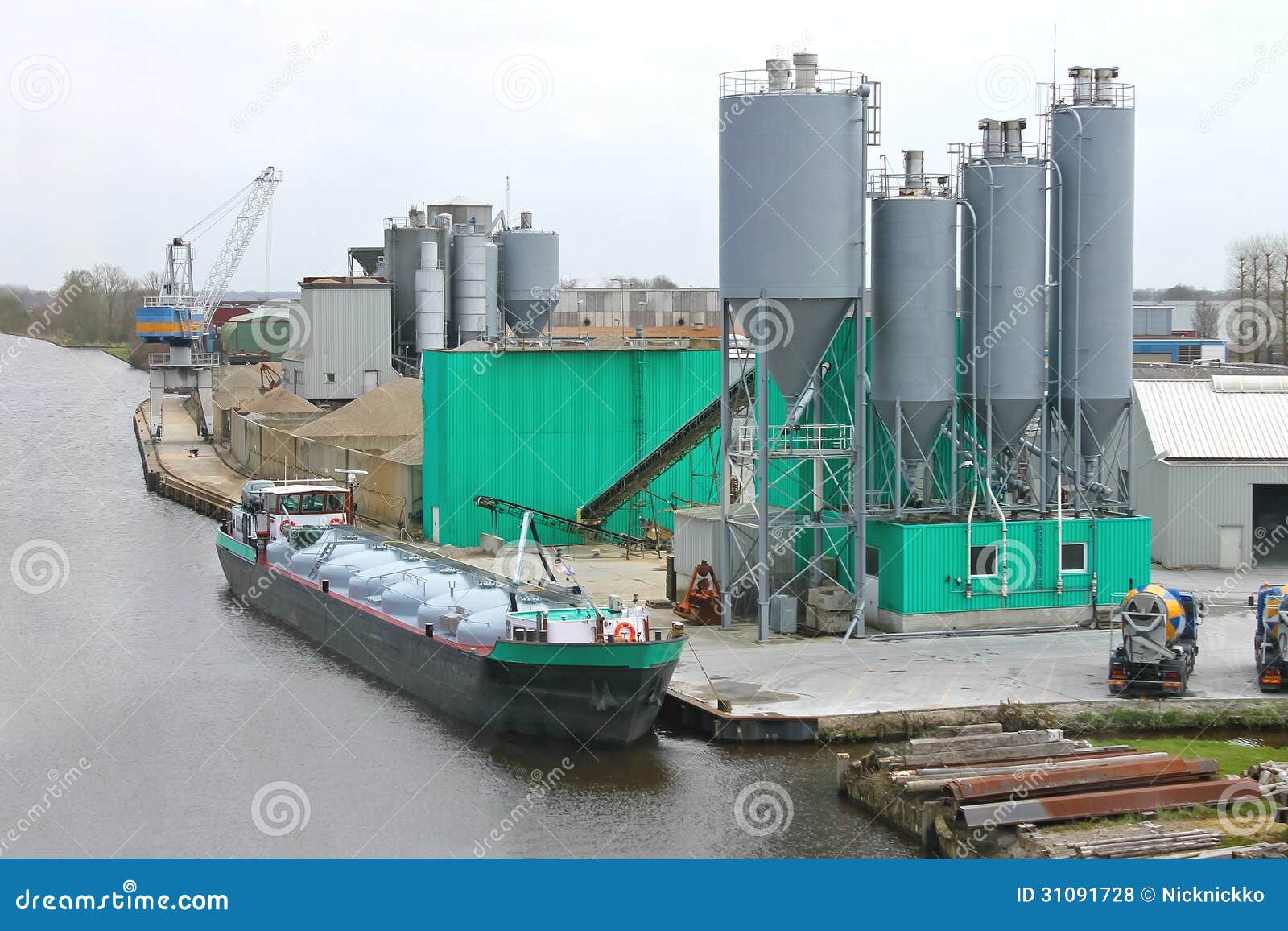 Ship in Harbor of the Cement Plant. Stock Photo - Image of factory ...