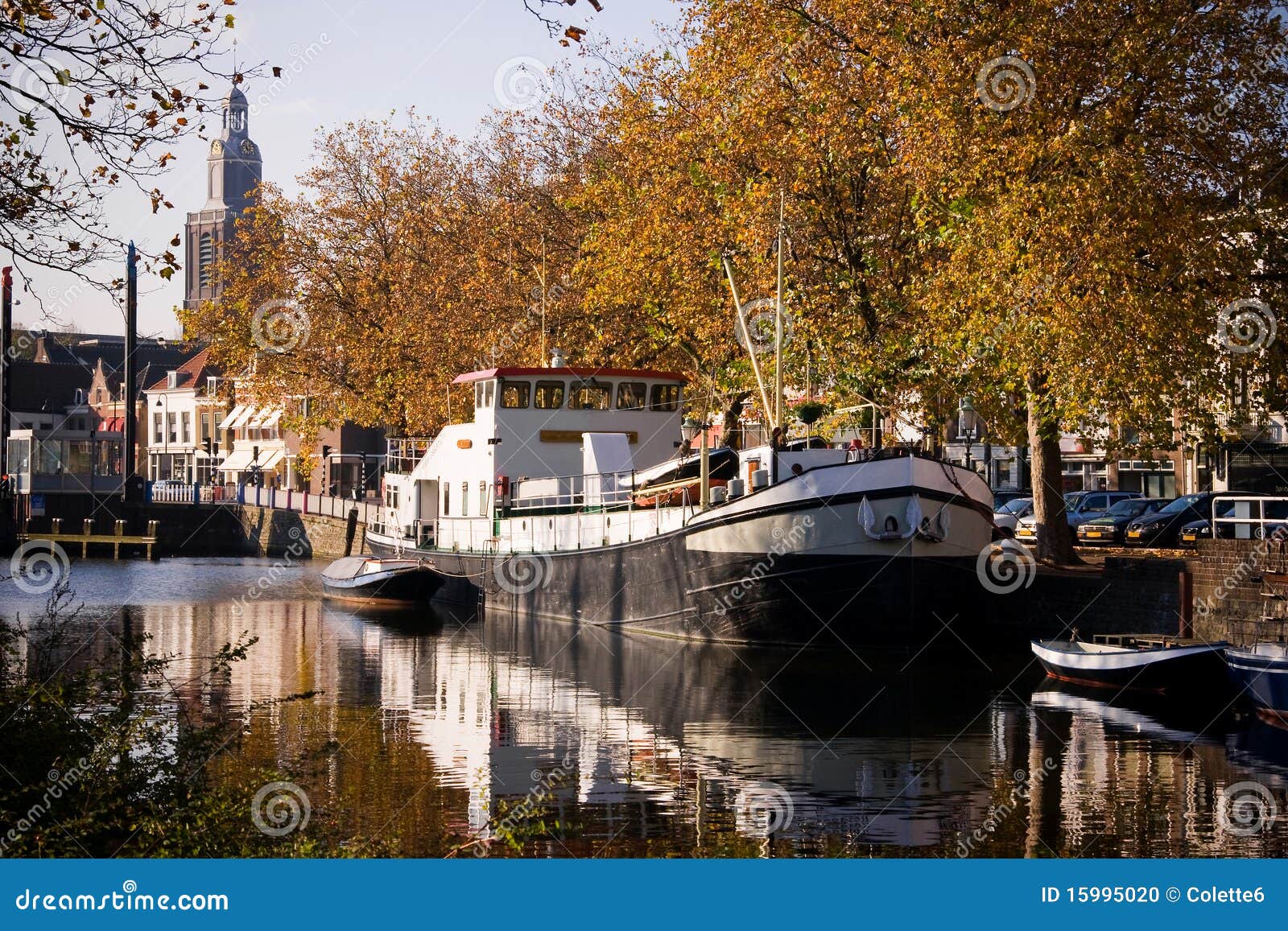 Ship in harbour in autumn stock photo. Image of yellow - 15995020
