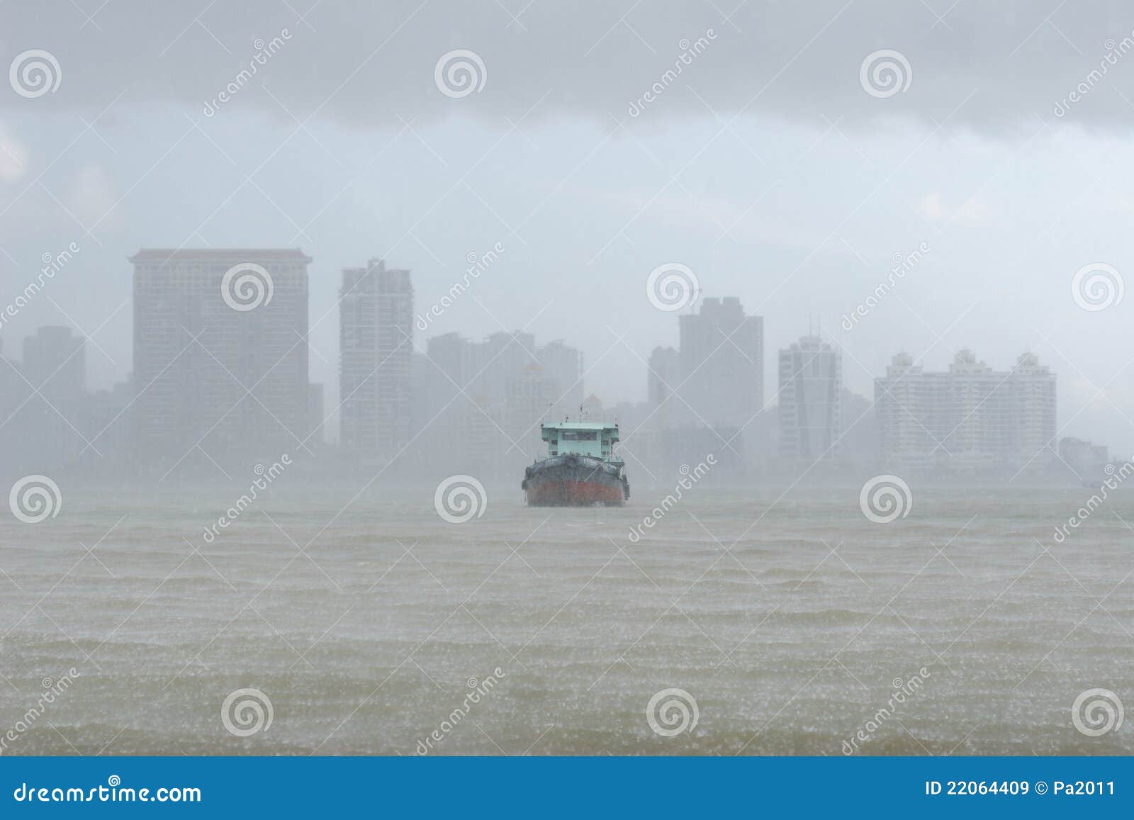 Ship in heavy rain stock image. Image of container, foggy - 22064409
