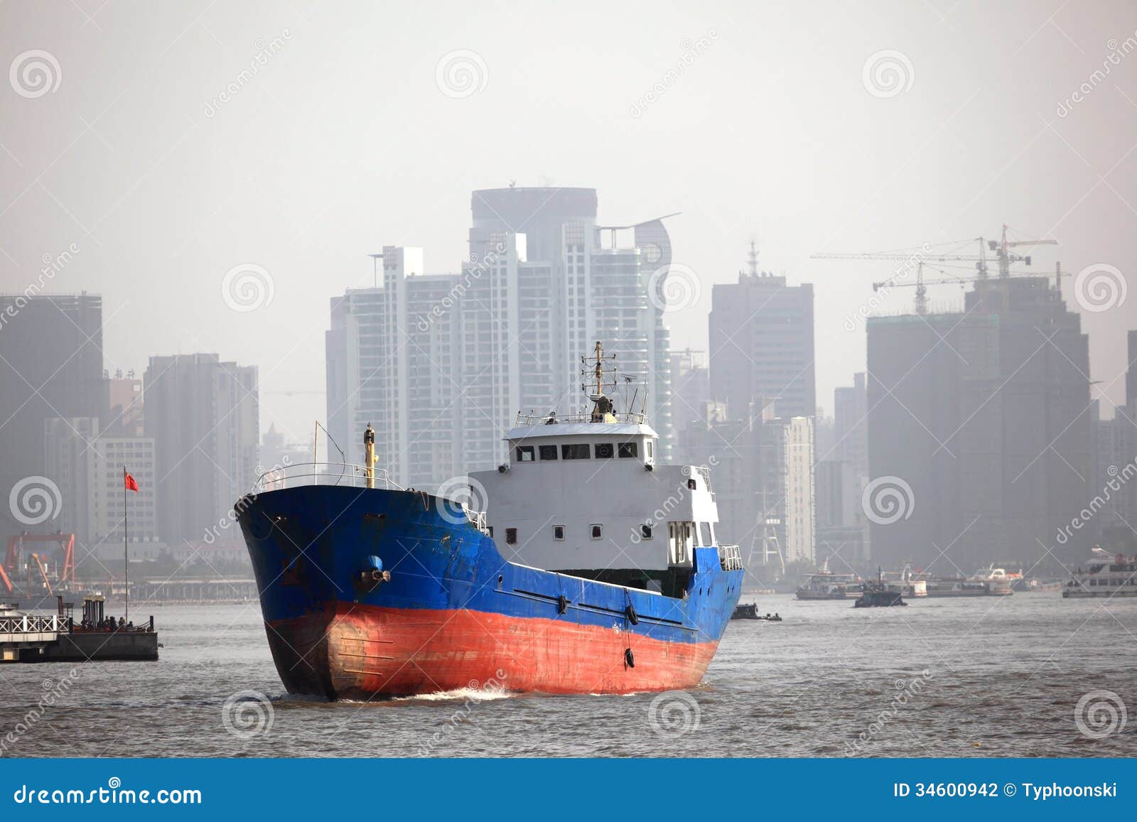 Ship on Huangpu River in Shanghai Stock Photo - Image of china, water ...