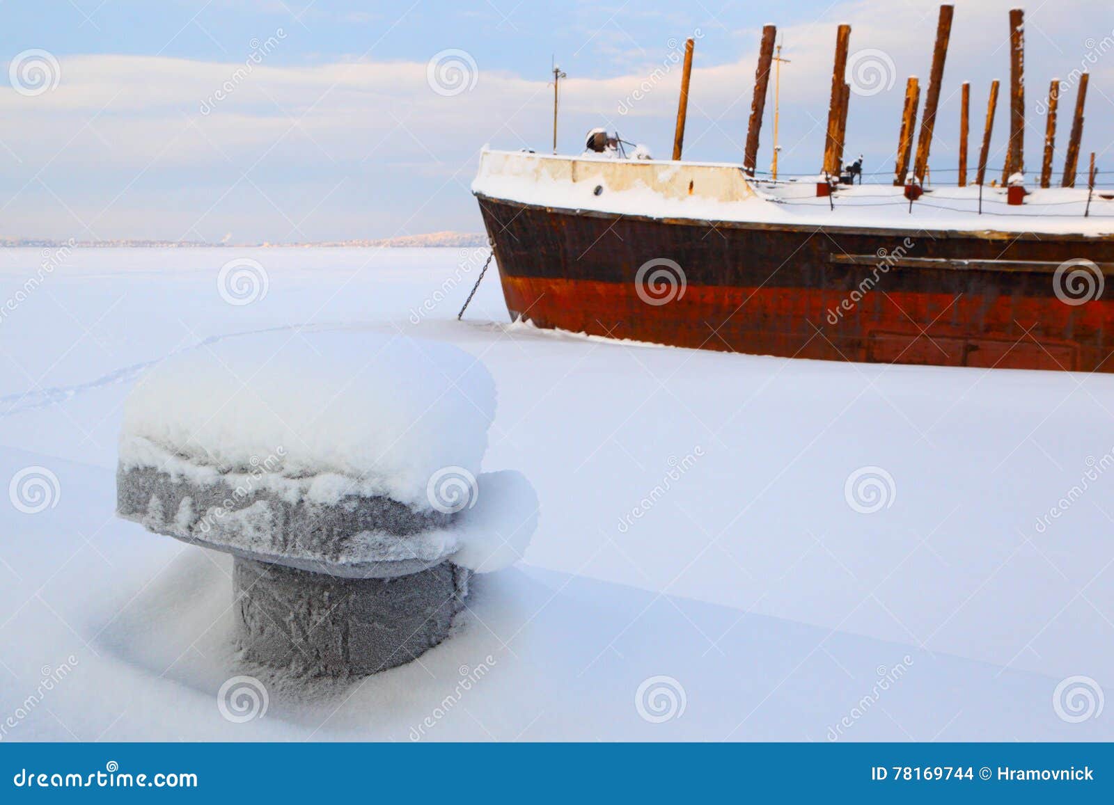 The Ship in Ice. Winter Navigation. Cold Winter. Stock Photo - Image of ...