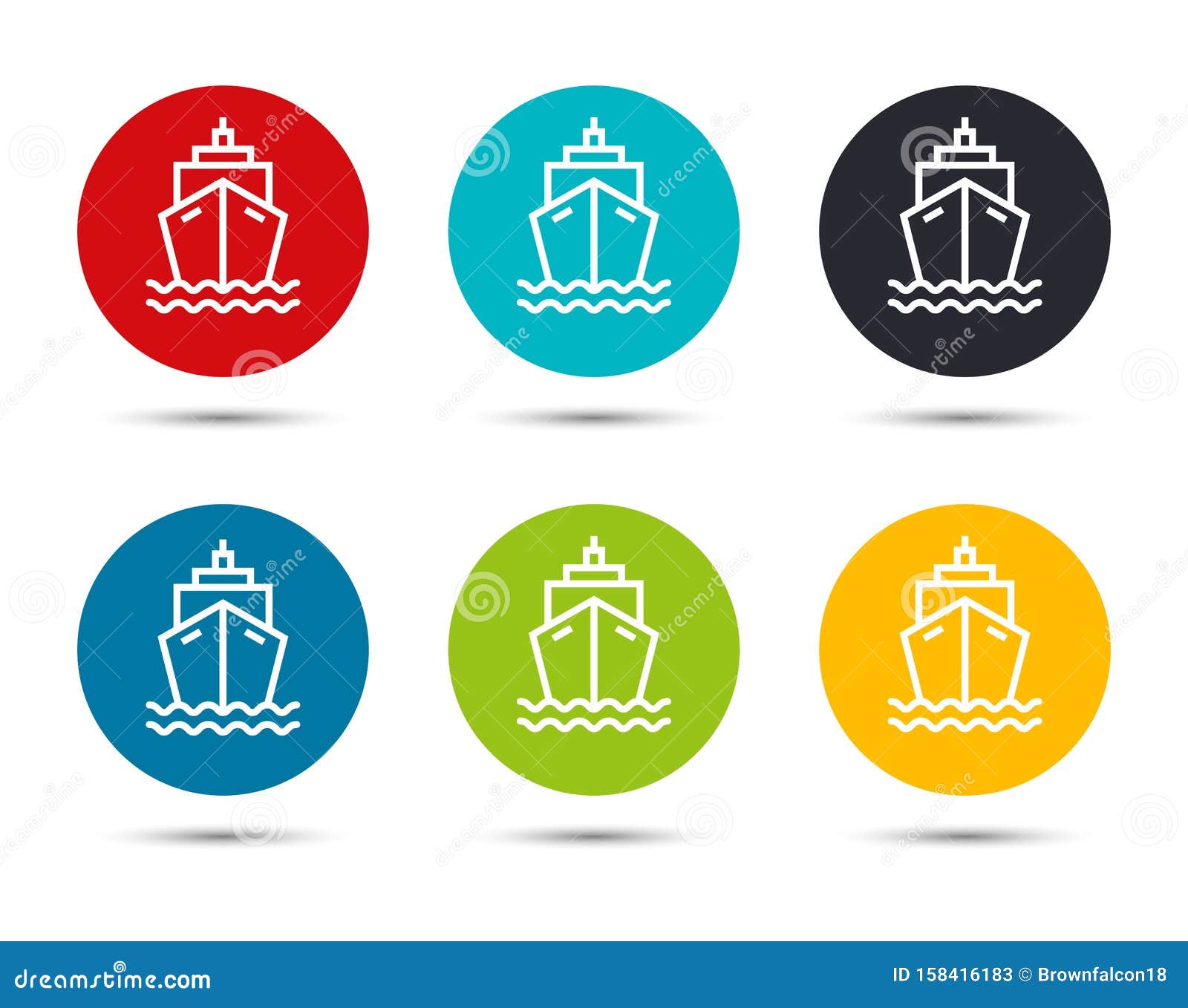 Ship Icon Flat Round Button Set Illustration Design Stock Vector ...