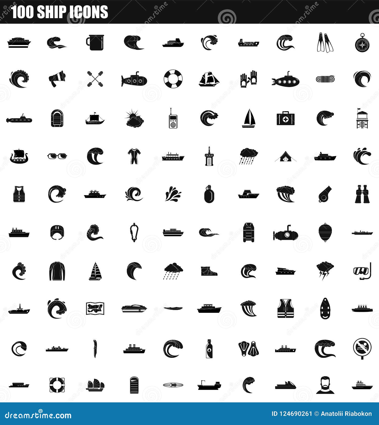 100 Ship Icon Set, Simple Style Stock Illustration - Illustration of ...
