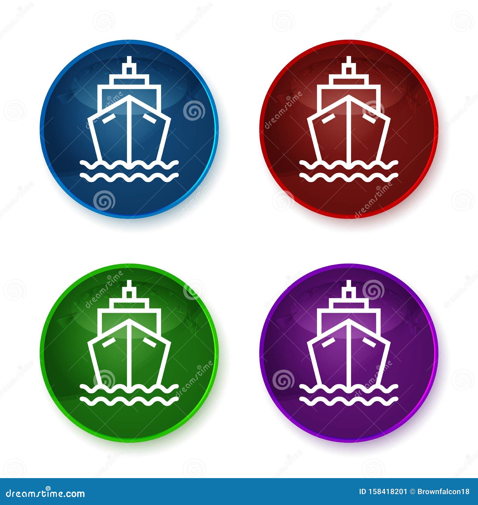 Ship Icon Shiny Round Buttons Set Illustration Stock Vector ...