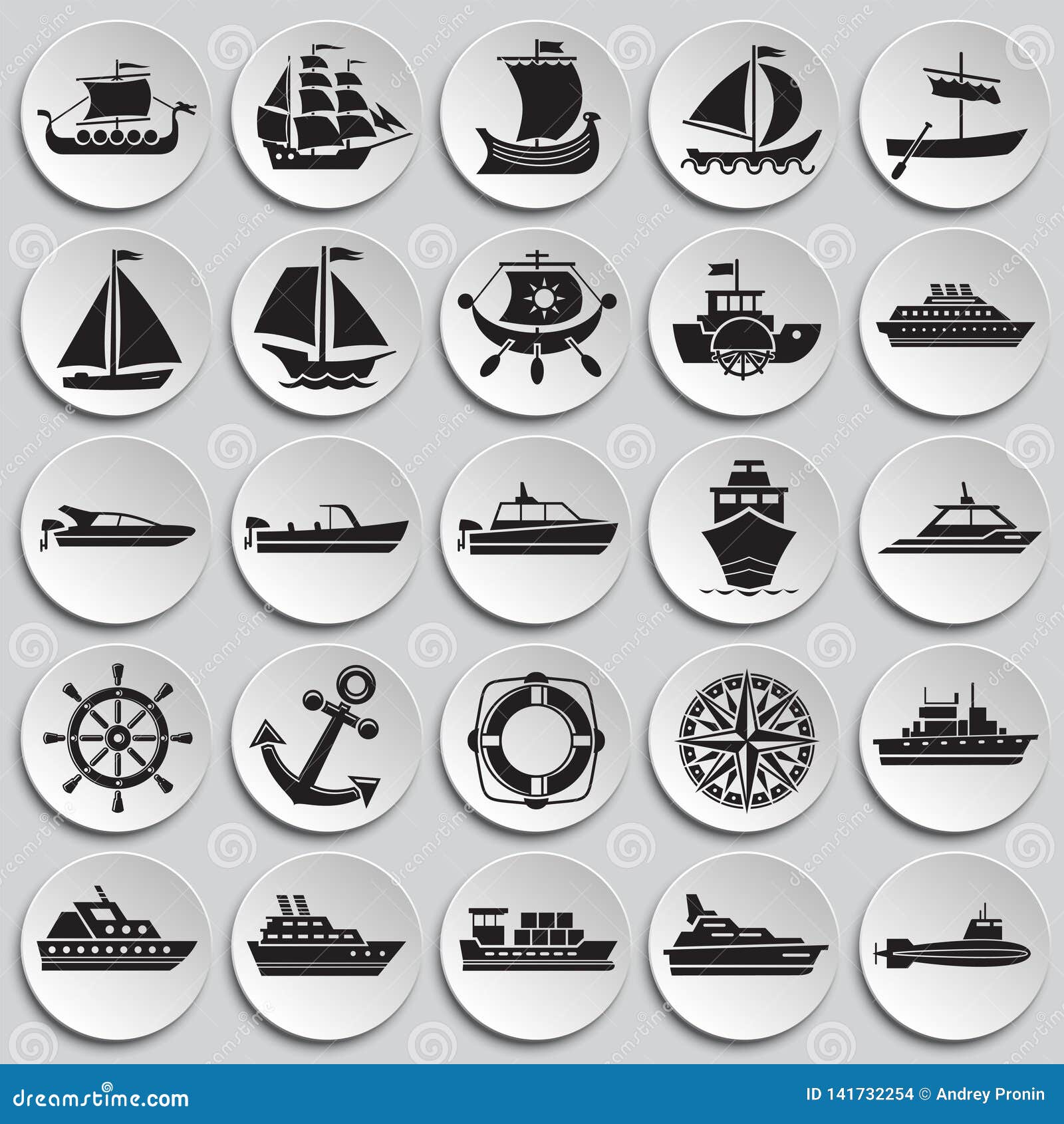 Ship Icons on Plates Background for Graphic and Web Design. Simple ...