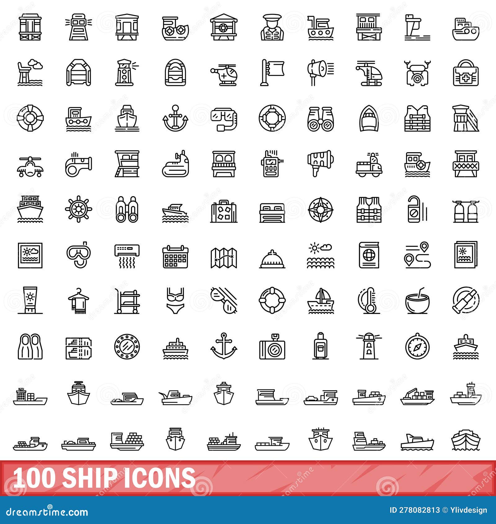 100 Ship Icons Set, Outline Style Stock Vector - Illustration of object ...