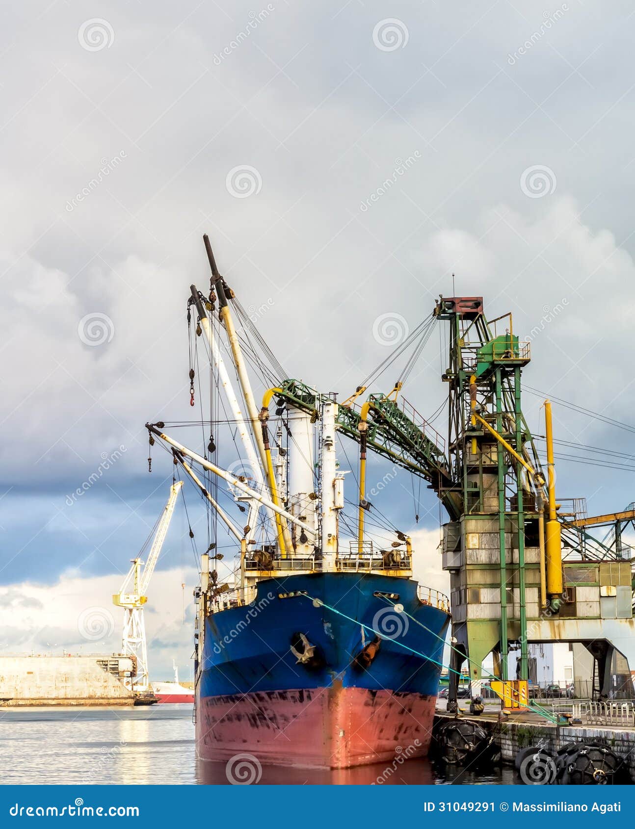 Ship and Industrial Machines at Port Stock Image - Image of loading ...