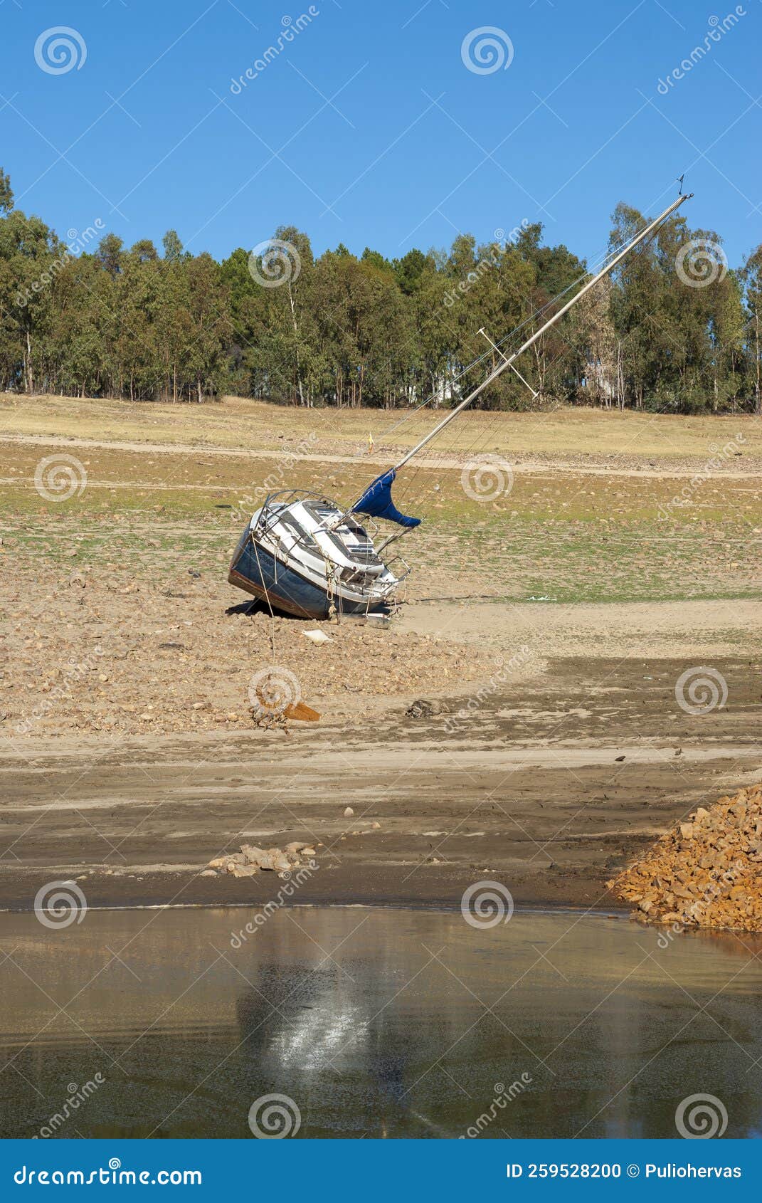 Ship on Land Far from the Water Due To Drought in Vertical with ...