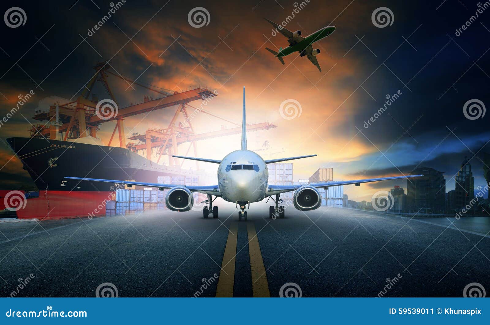 Ship Loading Container in Import - Export Pier and Air Cargo Pla Stock ...