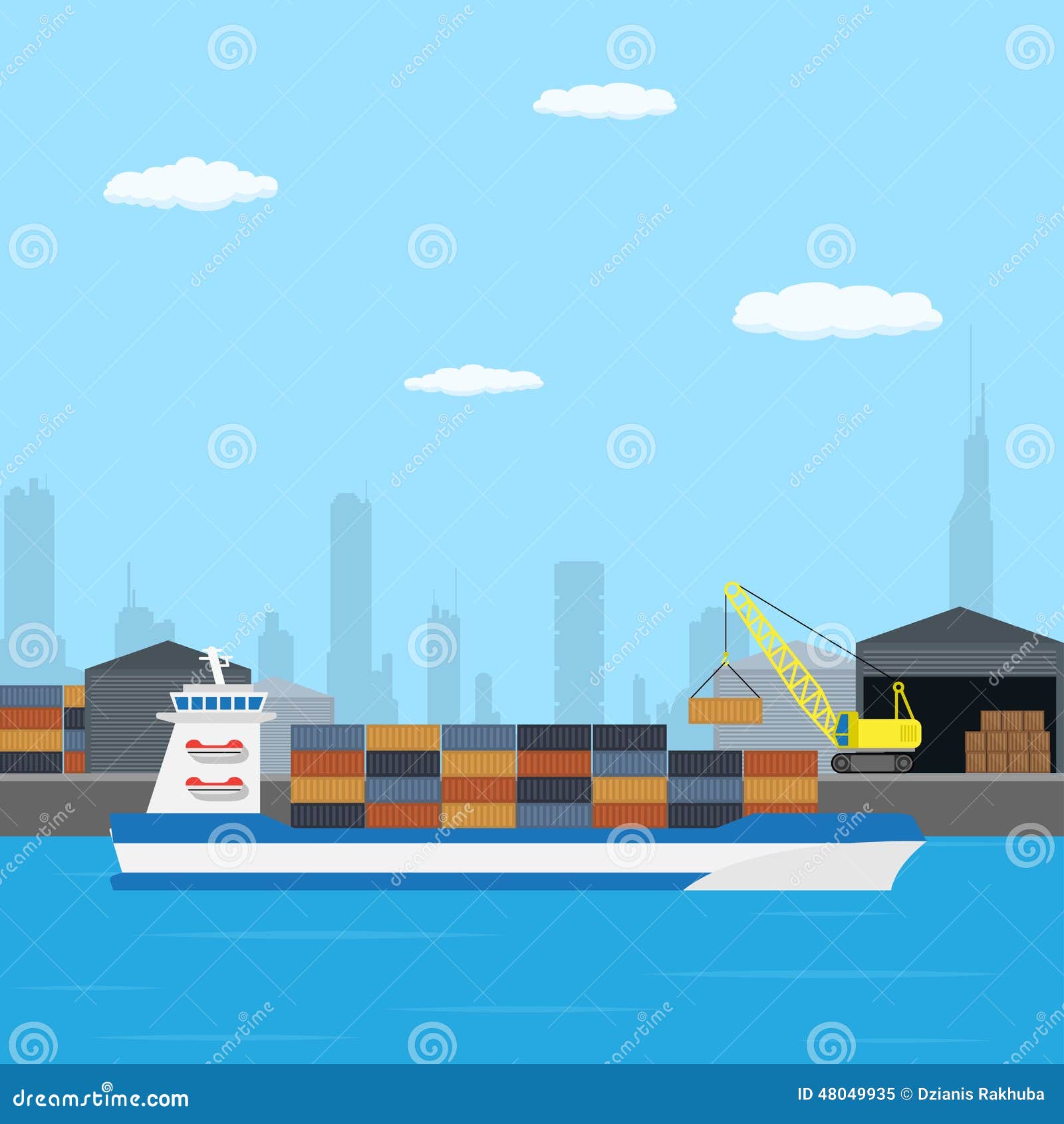 Ship loading stock vector. Illustration of deliver, jetty - 48049935