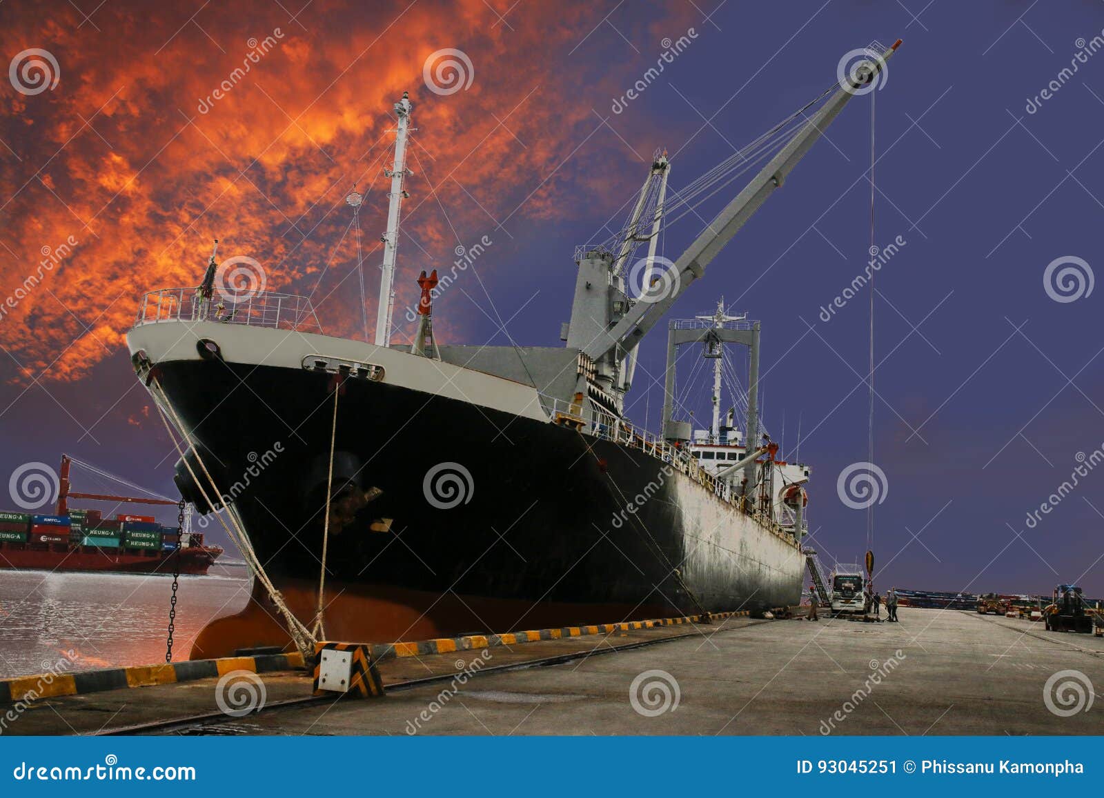 Ship Loading Goods at Quay Wall Stock Image - Image of pile, cruise ...
