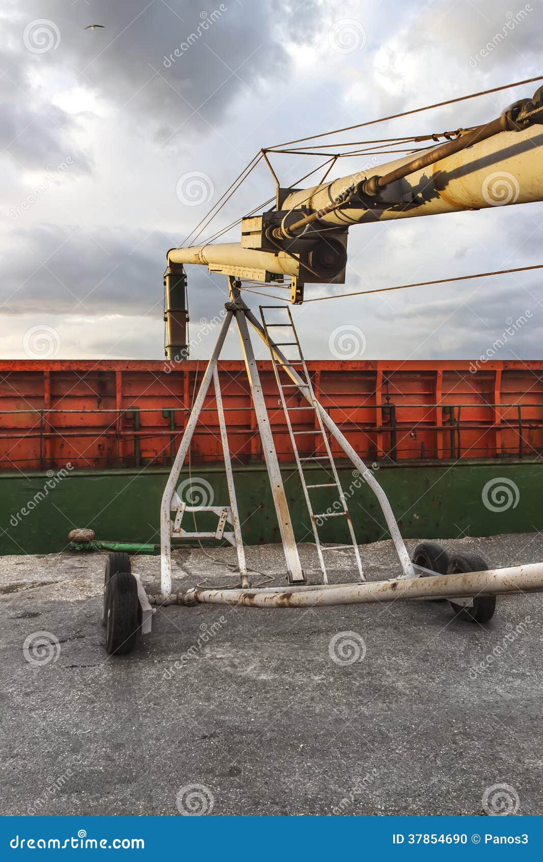 Loading Grain On A Ship In The Port. View From The River To The Port ...